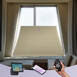 Graywind Smart Angled Cellular Blinds Compatible with Alexa Google, Motorized Isosceles ...