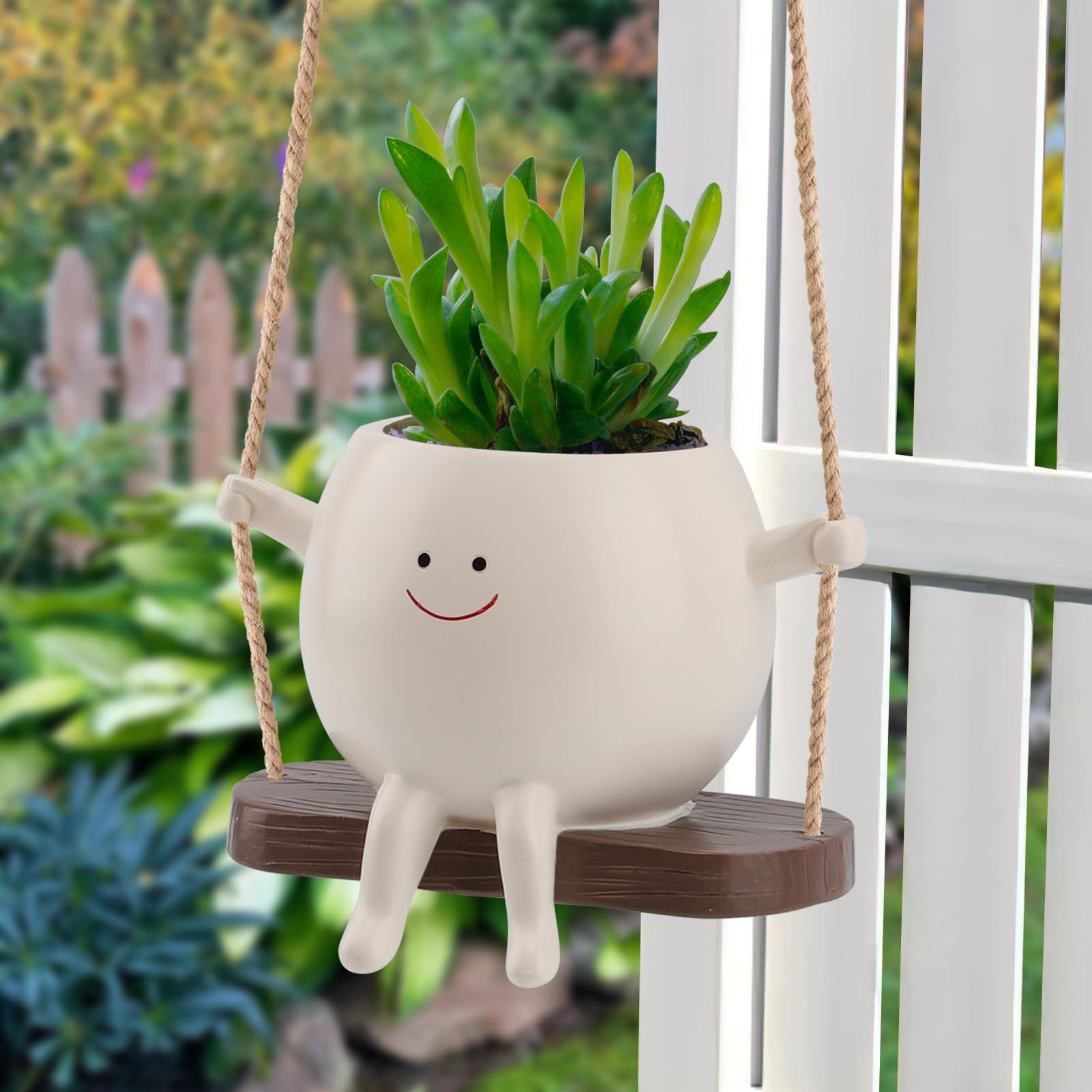 Glossy Swing Smiley Face Planter Pot Head, Small Hanging Planter for ...