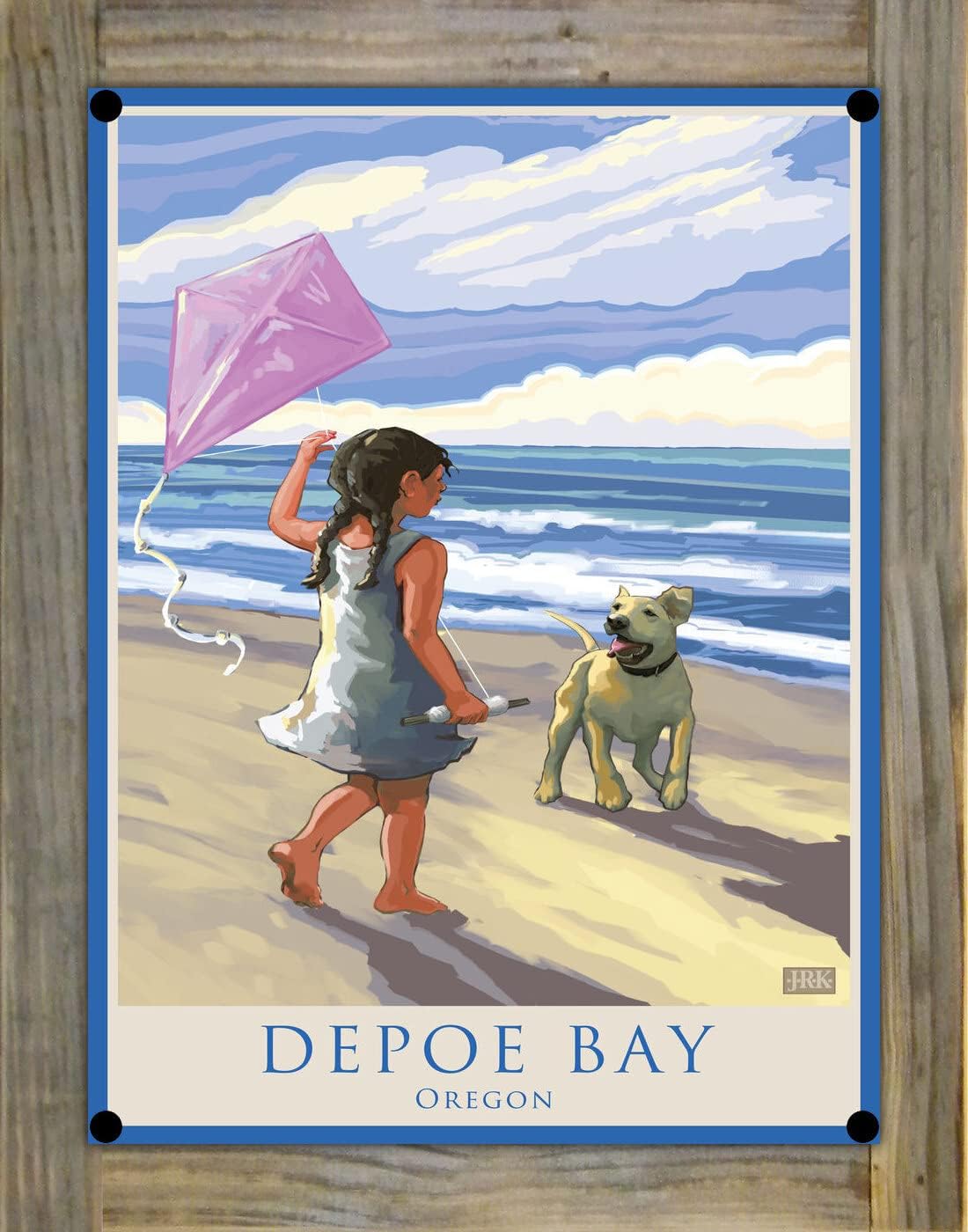 Amazon.com: Depoe Bay Oregon Beach, Girl, Dog & Kite Metal Print on ...