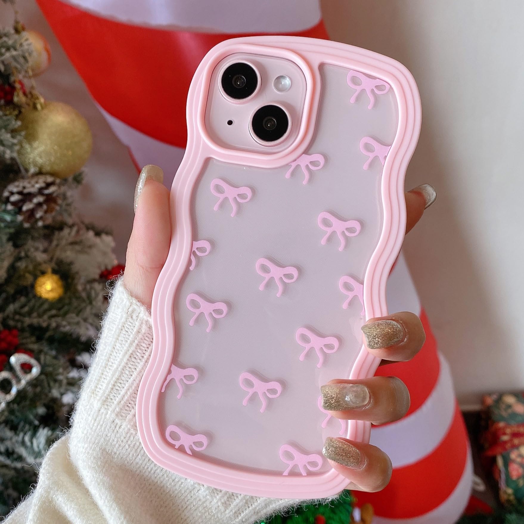 Amazon.com: QLTYPRI Bow Case for iPhone 16 Pro Max, Clear Cute Ribbon Bow Phone Case Curly Wavy ...