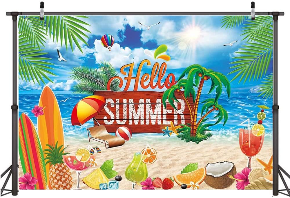 Amazon.com : Hello Summer Beach Party Backdrop Tropical Seaside Island ...