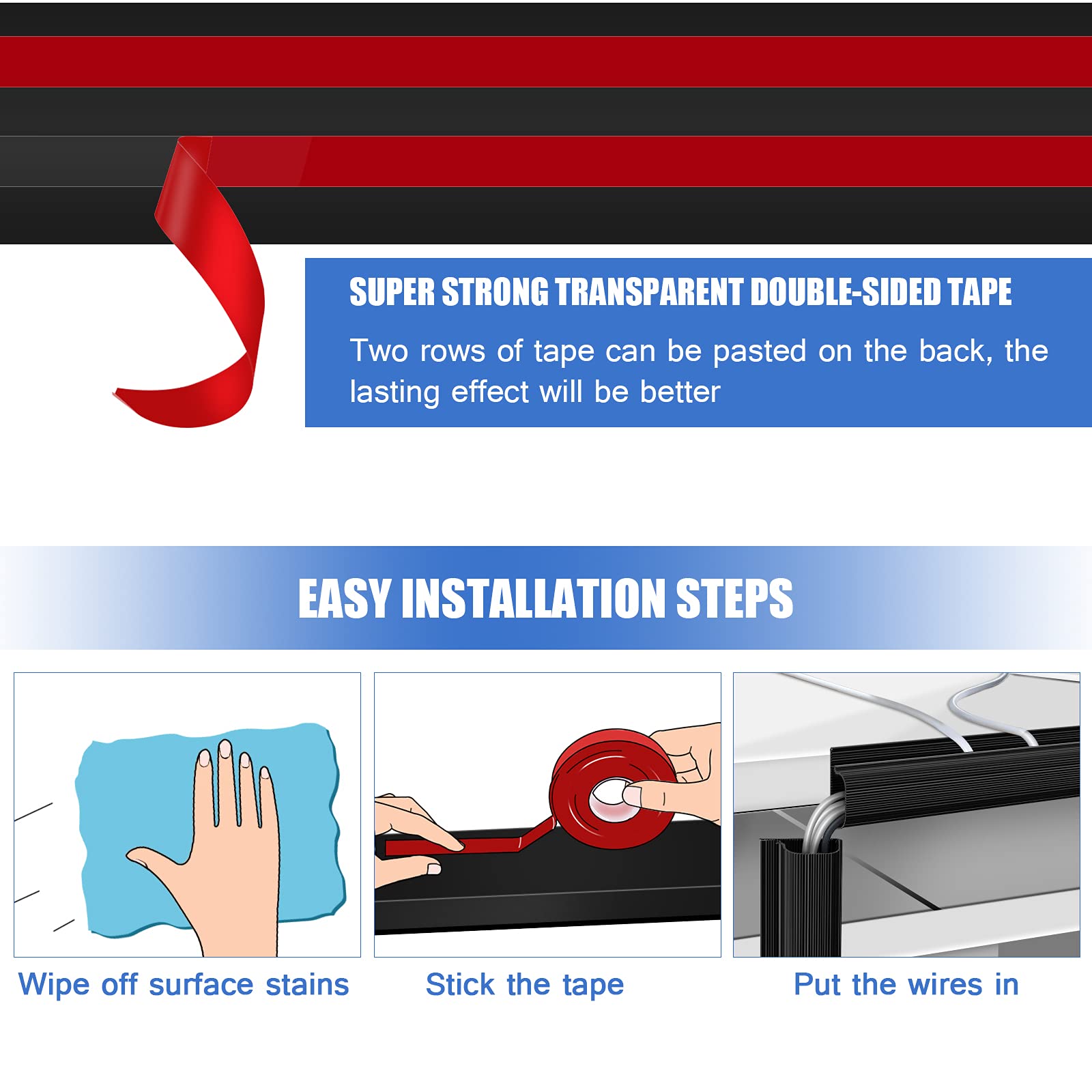 3Pack Black J Channel Cable Trunking Kit, Under Desk Cable Management ...