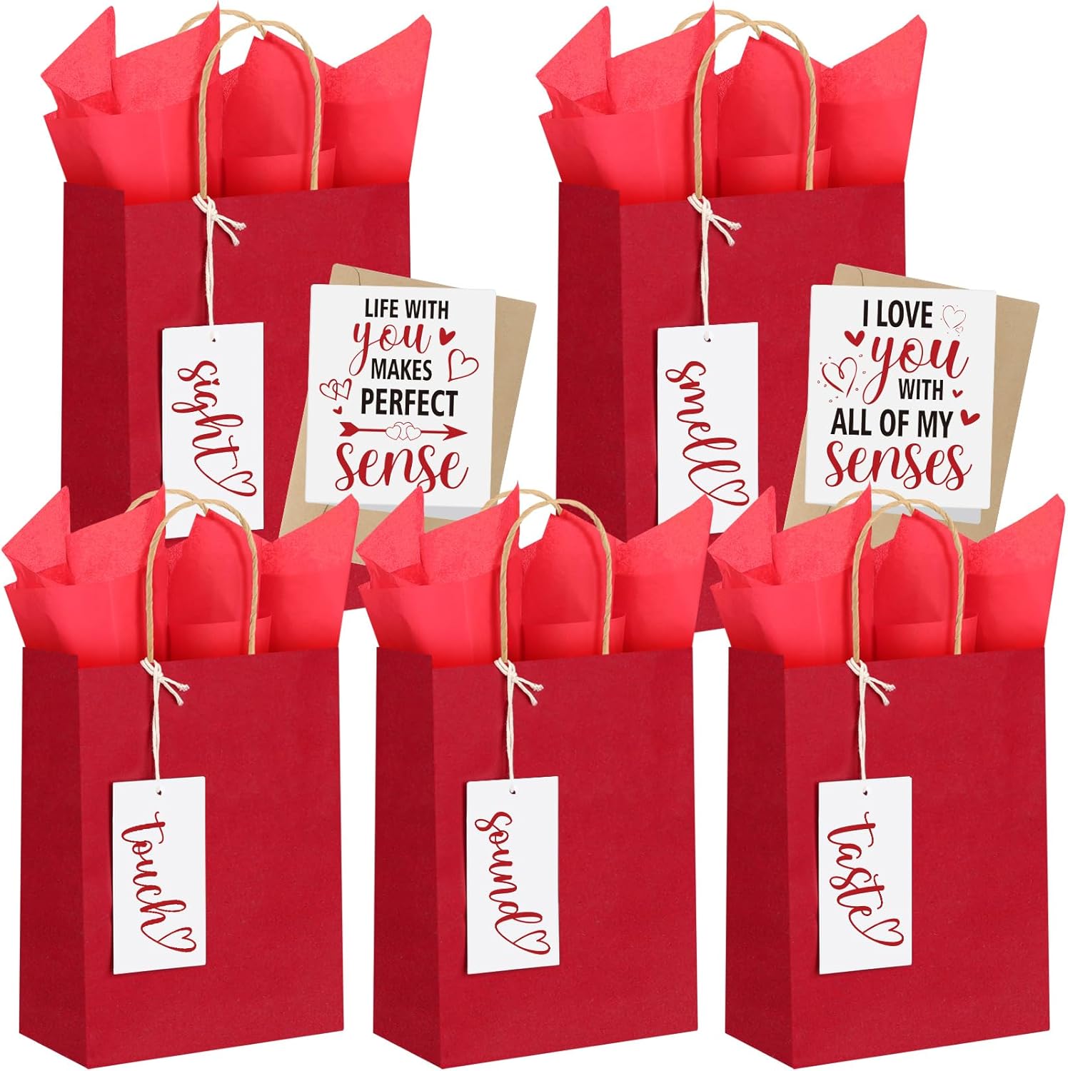Amazon.com: Kolldenn 5 Senses Gift Bags with 5 Sense Tags Wine Red ...