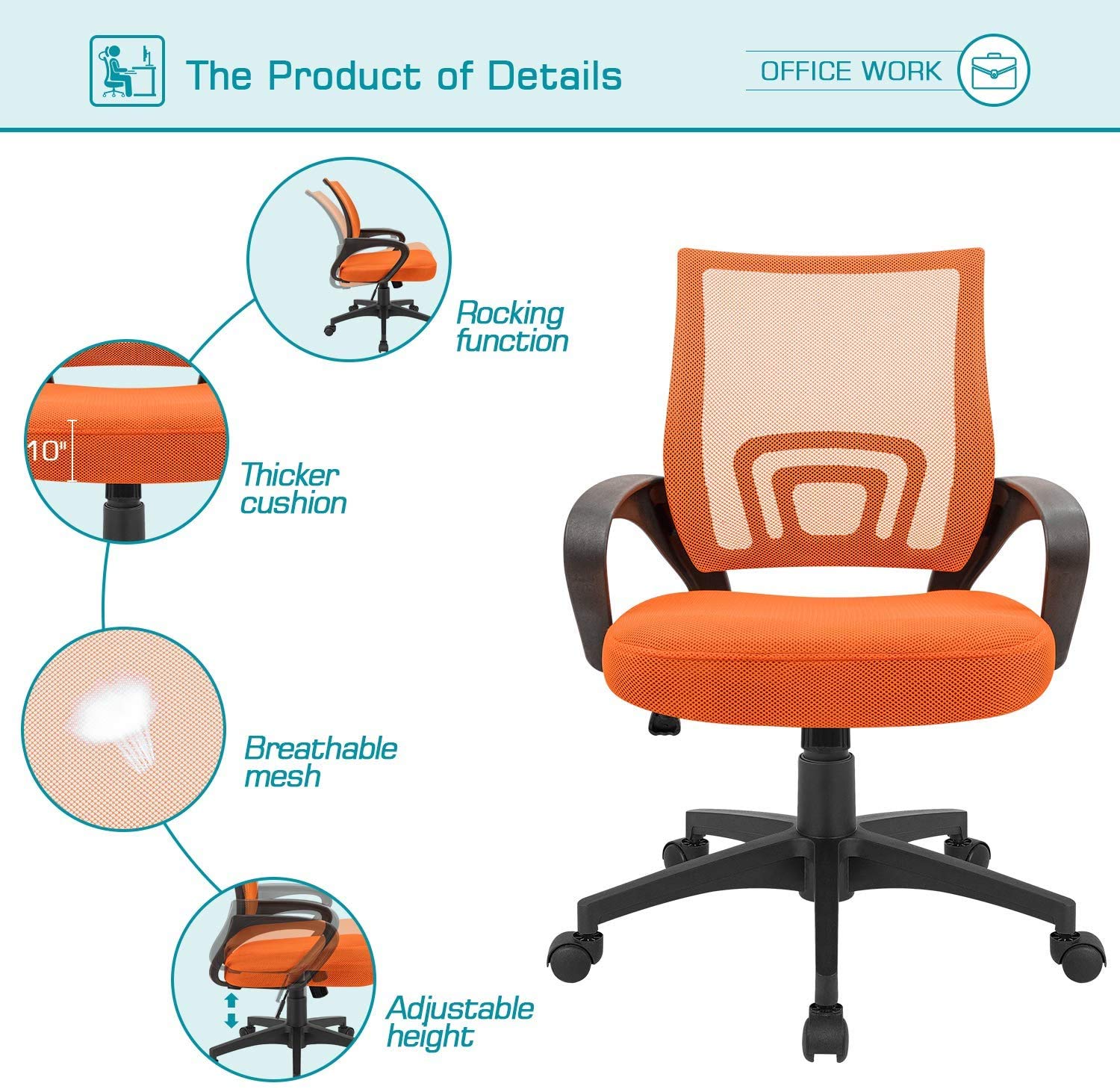 Snapklik.com : Devoko Office Chair Ergonomic Mid Back Swivel Mesh Chair ...