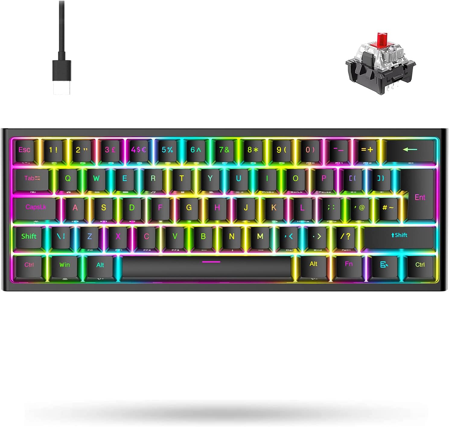 MAGIC-REFINER MK25 UK Layout 60% Portable Mechanical Gaming Keyboard ...