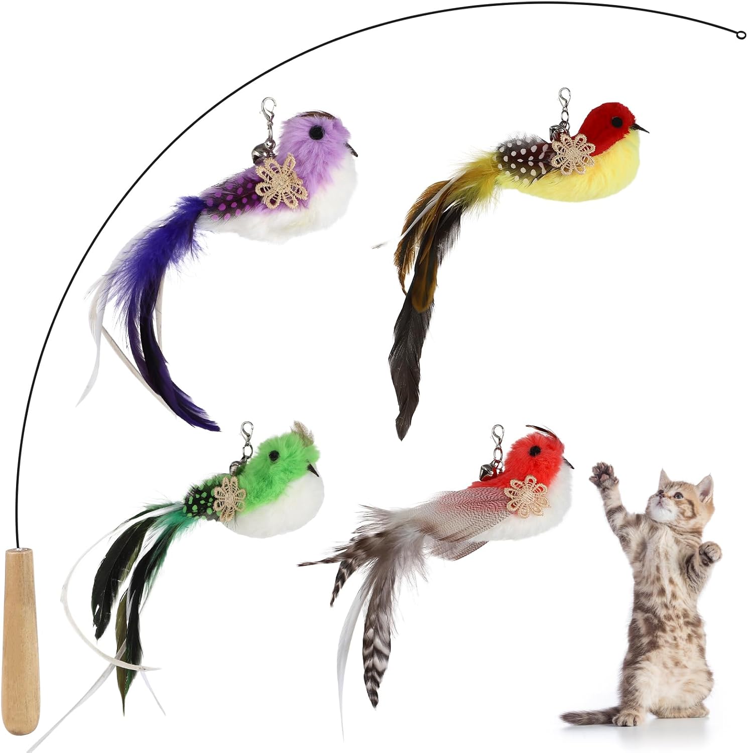 Amazon.com : XLSXEXCL 5 Pcs Cat Feather Toy, Cat Bird Toy, Flying Bird ...