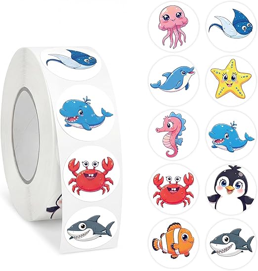 Amazon.com: 500 PCS 1 Inch Ocean Animal Stickers Roll for Kids, Animal ...
