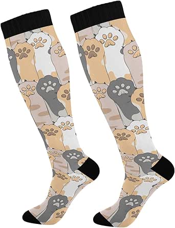 YIMKhome Kawaii Cute Cats Footprint Compression Socks for Women & Men ...