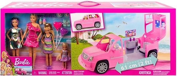 Amazon.com: Barbie Playset with 4 Sister Dolls and Limo that Opens and ...
