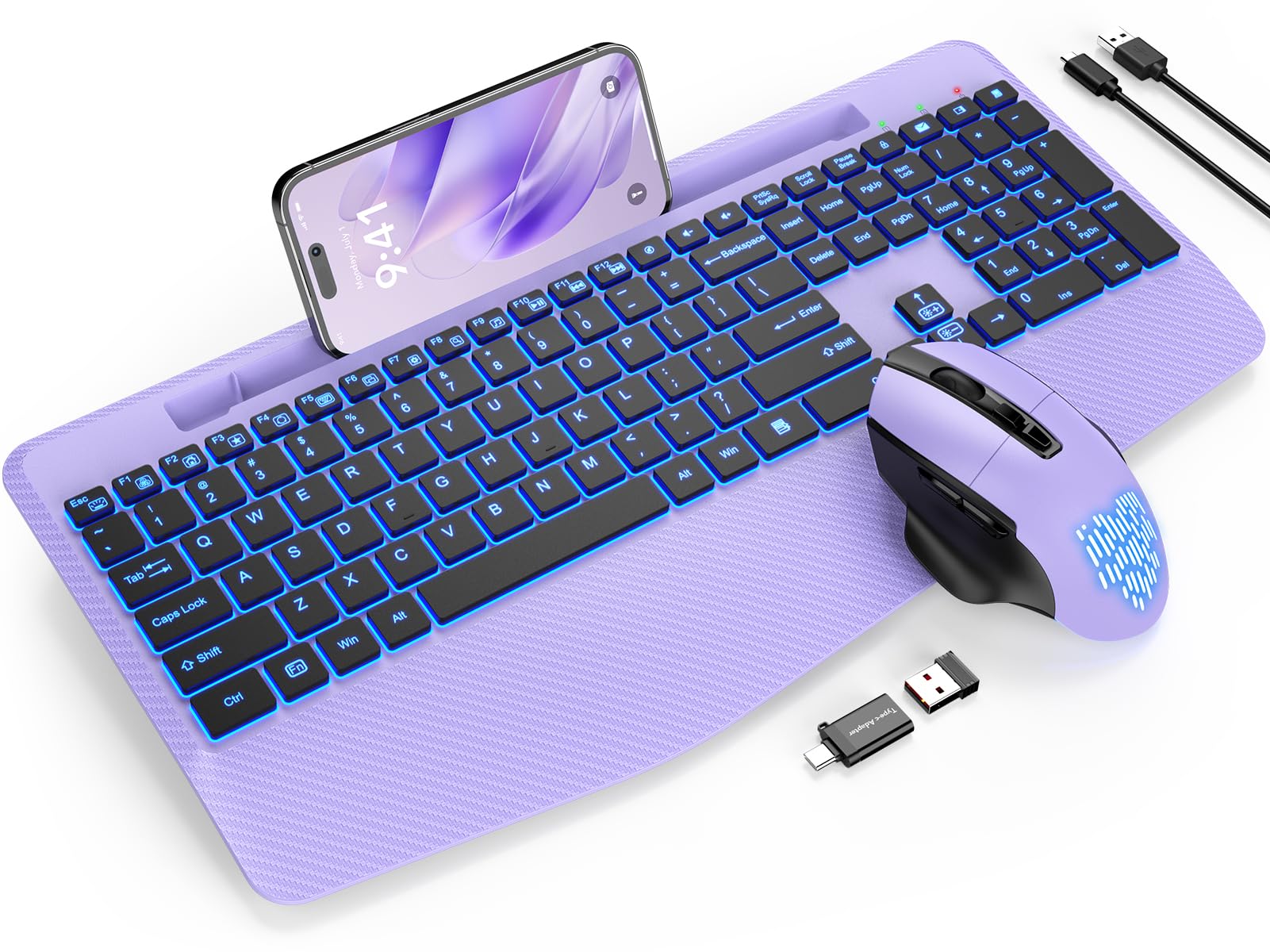 Amazon.com: Wireless Keyboard and Mouse Backlits, Wrist Rest, Jiggler ...