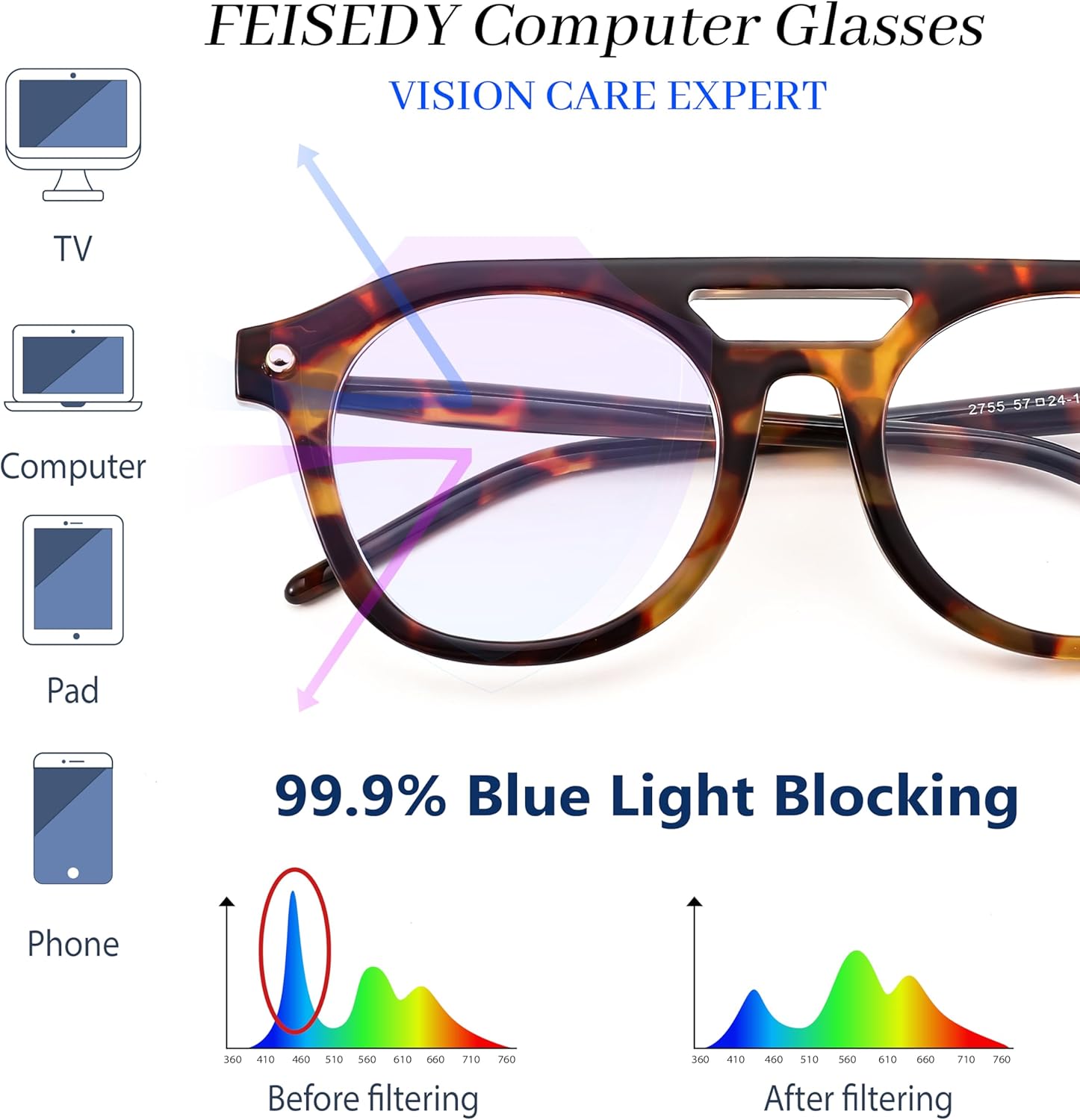 FEISEDY Gafas de bloqueo de luz azul aviador de los años 70, marco ...