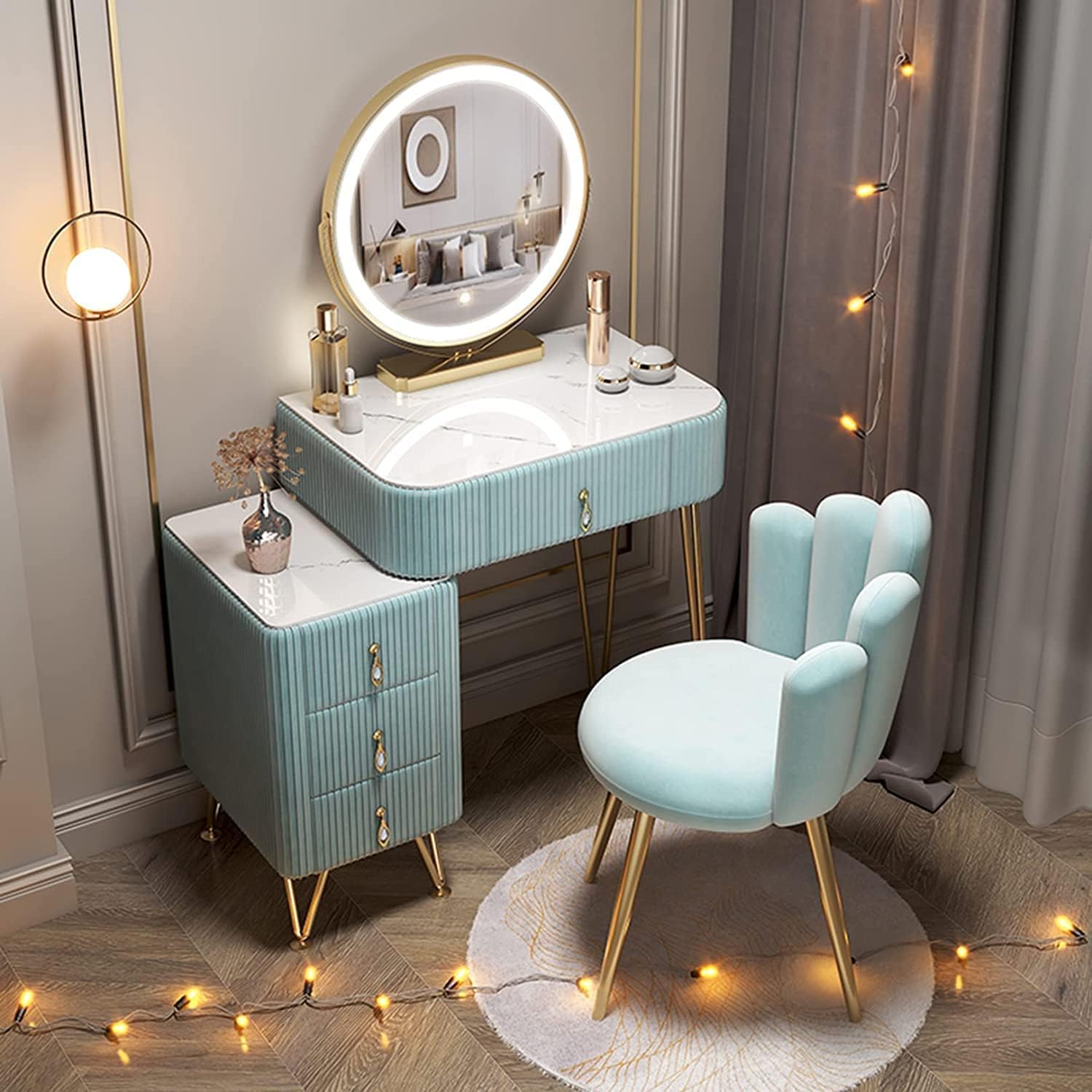 Modern 60cm Dressing Table, Make up Tables with Lighted Mirror, 4 ...