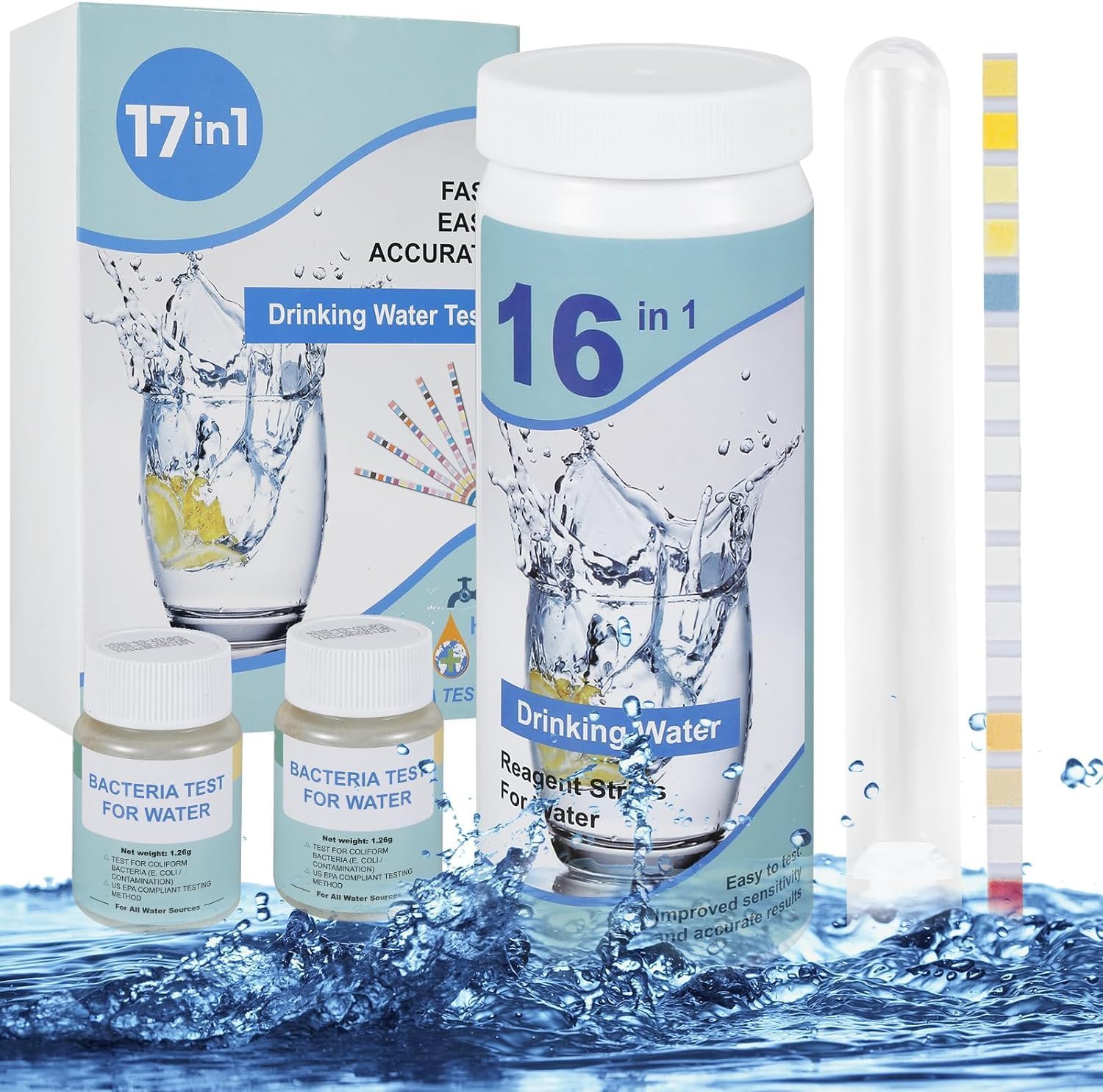 Water Testing Kits with Tube, Drinking Water Test Kit Strip, 17 in 1 ...