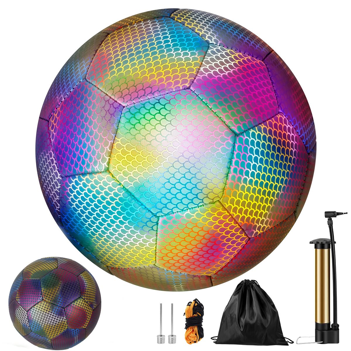 Gatphy Reflective Football Glow in The Dark Football with Pump Size 5 ...