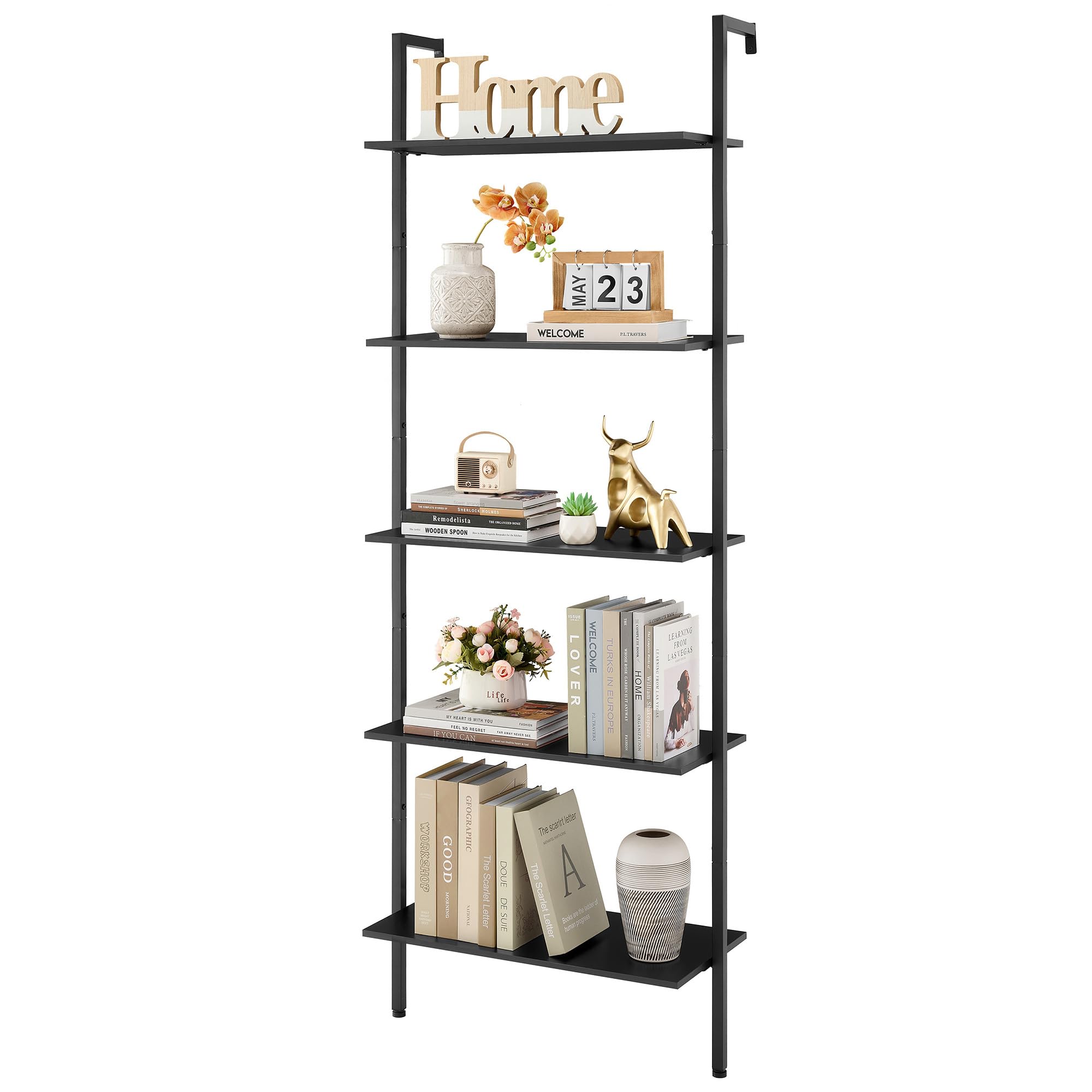 Snapklik.com : Tajsoon 5 Tier Ladder Shelf Bookshelf, Wood Wall Mounted ...