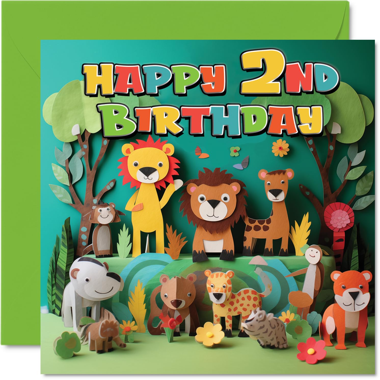 2nd Birthday Card for Boys Girls - Jungle Animals - Happy Birthday Card ...