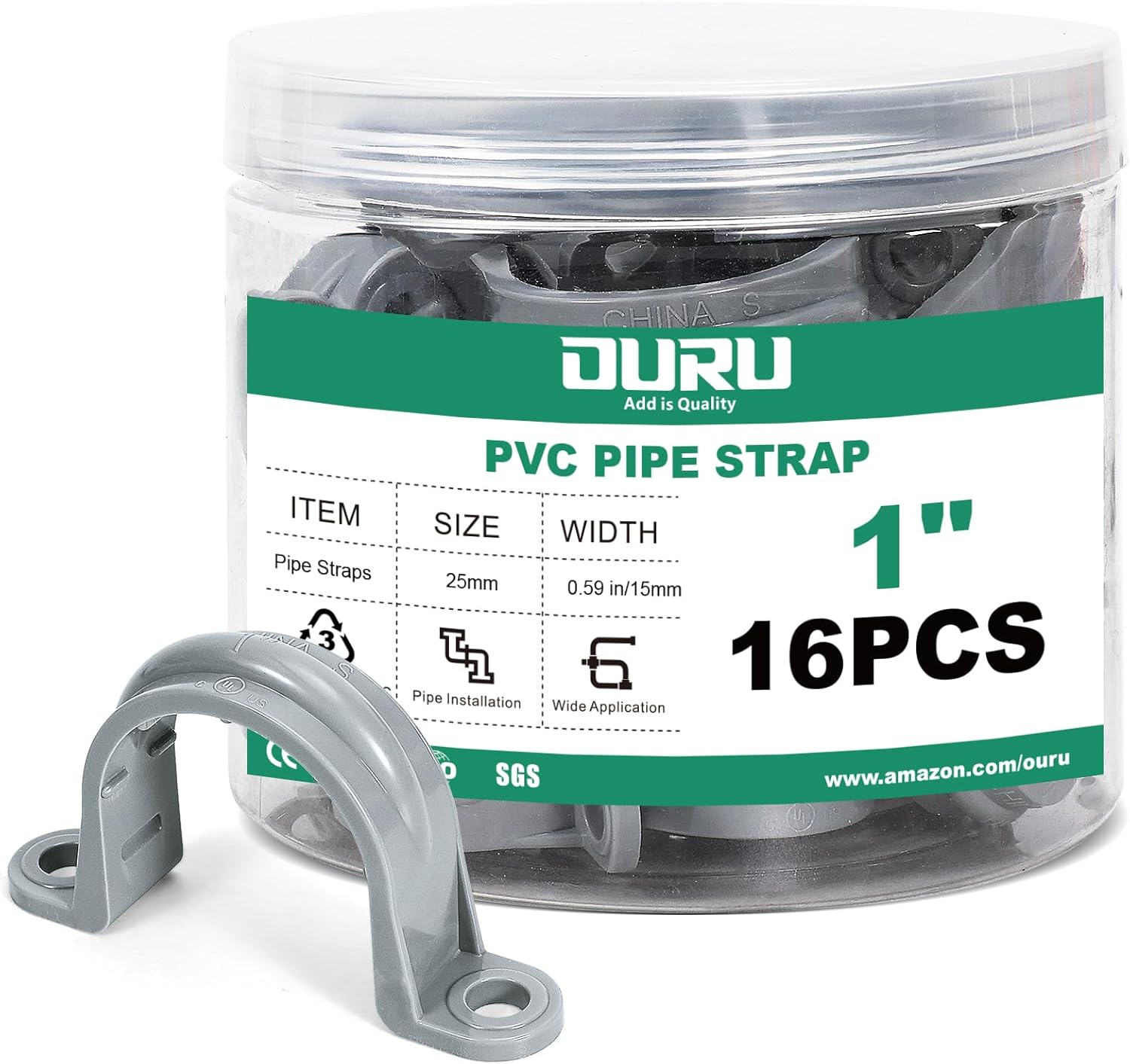 OURU 16pcs 1 Inch PVC Pipe Straps, 2-Hole Plastic Pipe Clamp, Conduit ...