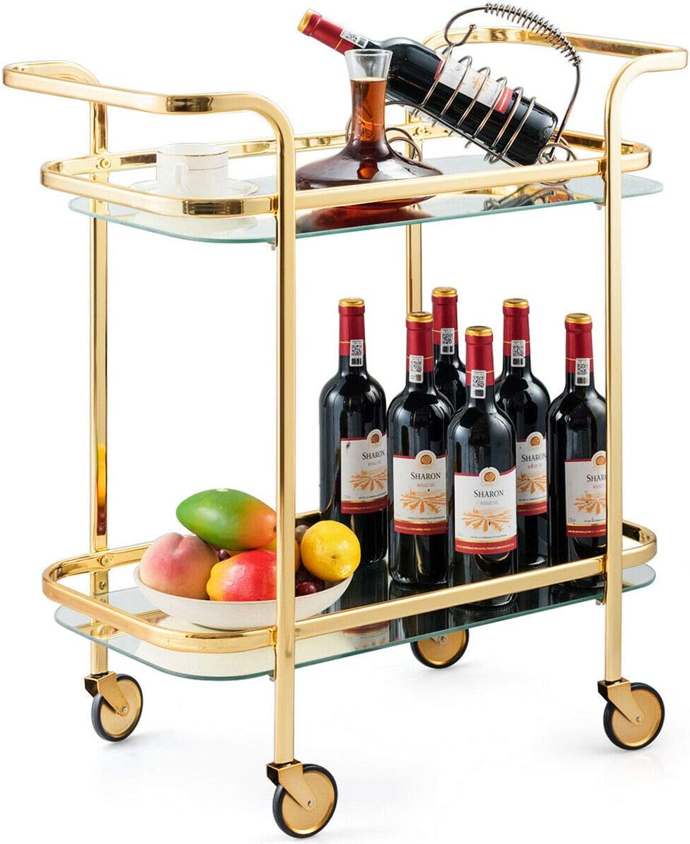 Amazon.com - Tangkula Gold Bar Cart, Rolling Serving Cart with Metal ...