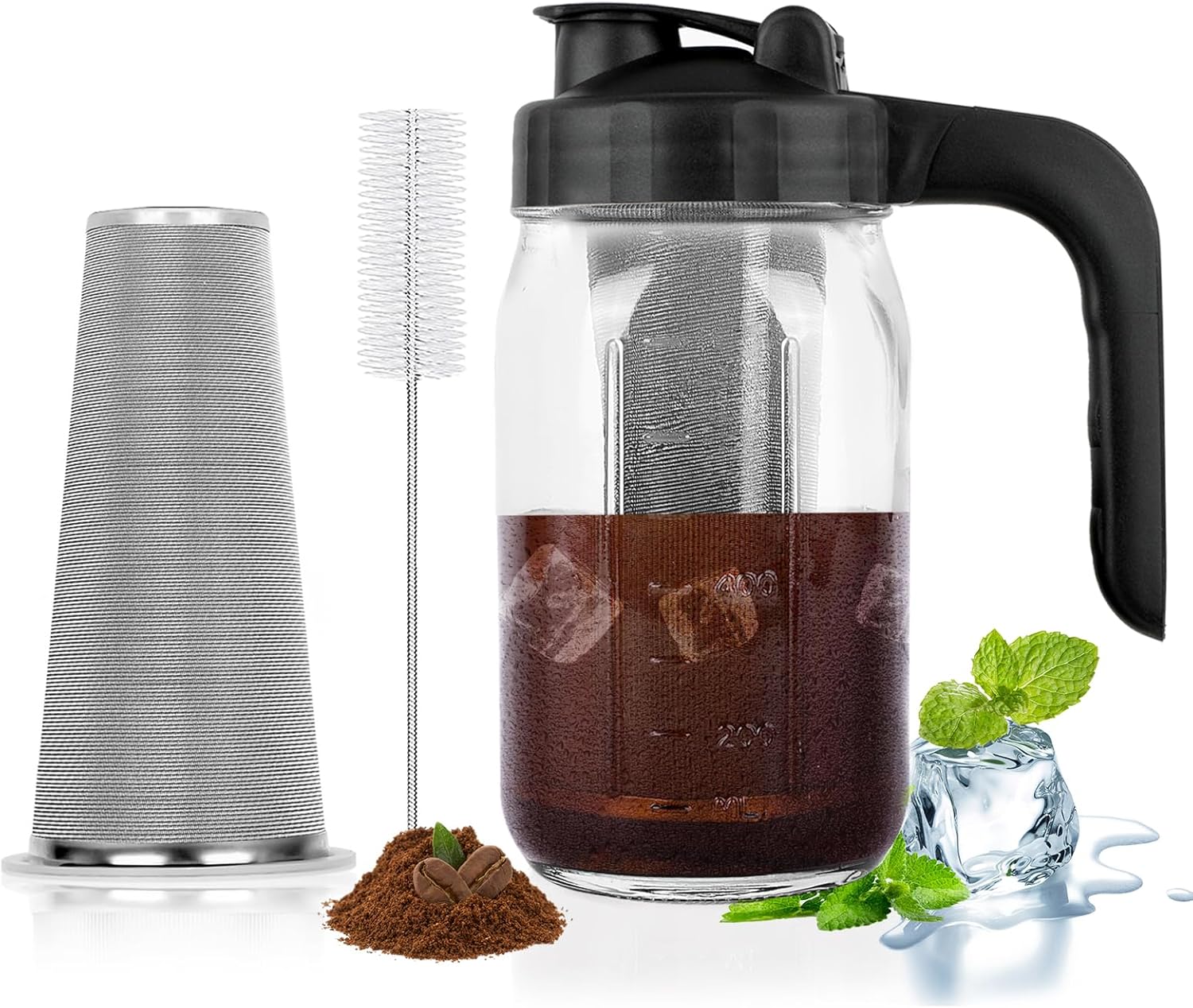 Amazon.com: Cold Brew Coffee Maker Pitcher,32 Oz Glass Mason Jar ...