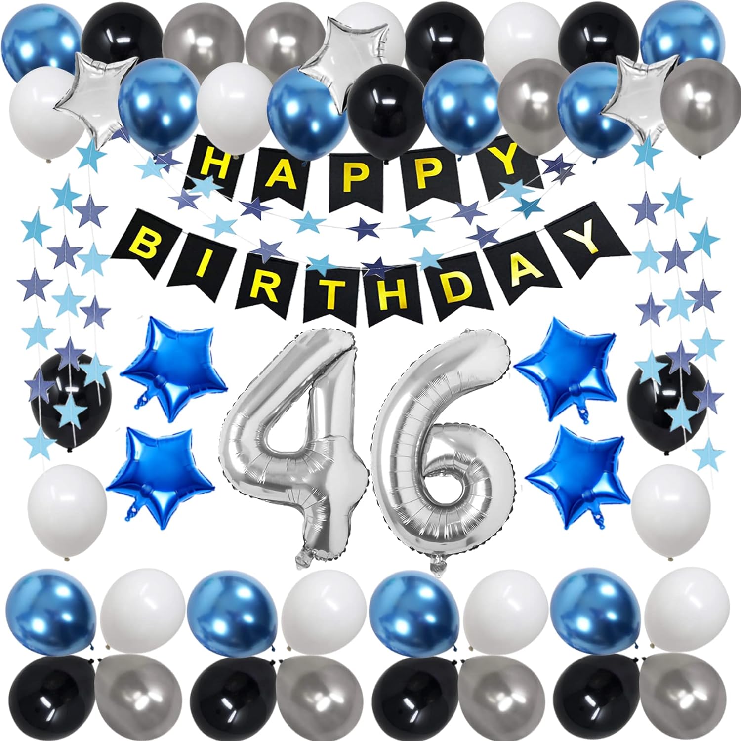 Amazon.com: RBYOO 46th Birthday Decorations for Men Women,Blue Black ...