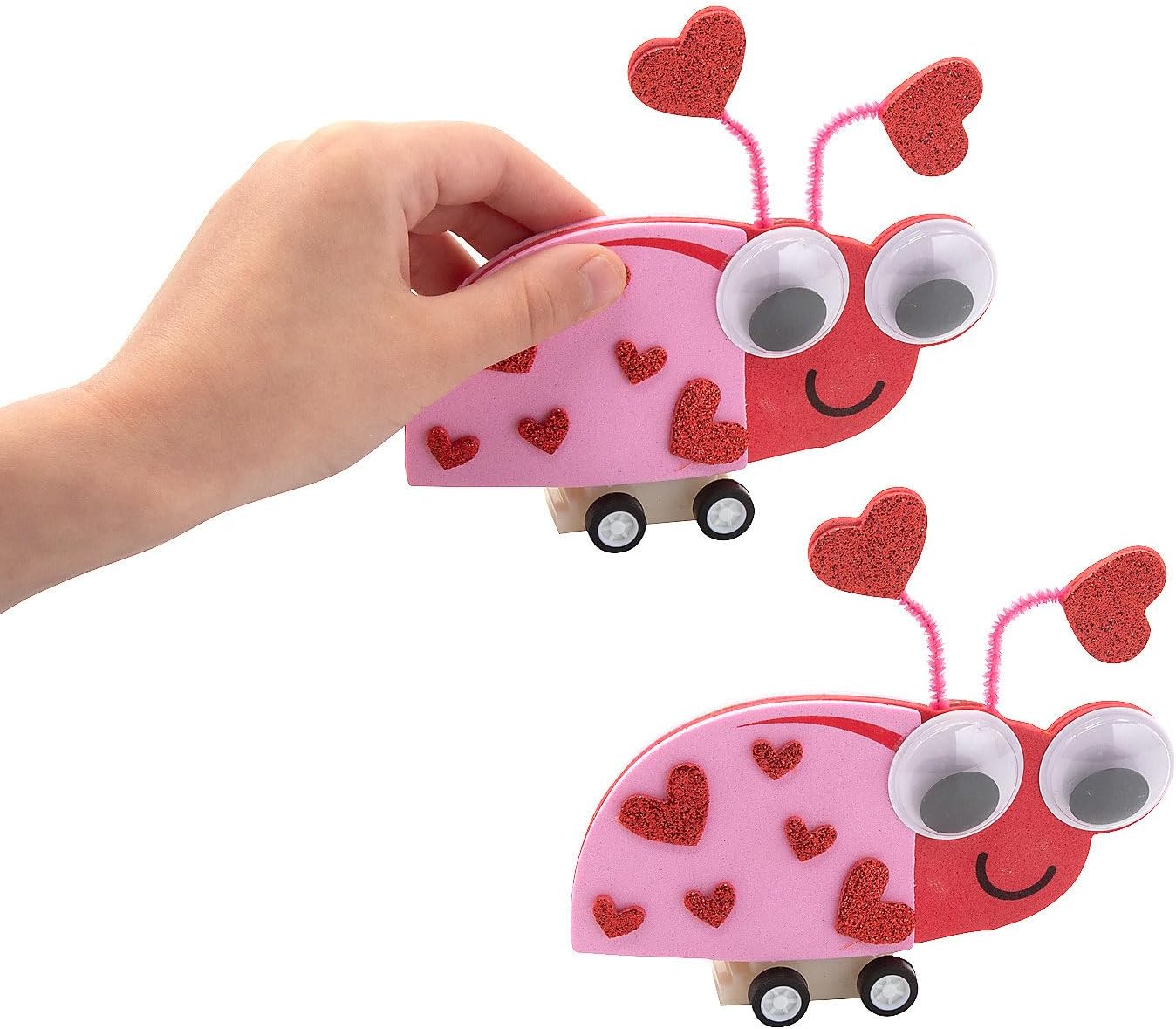 Amazon.com: Fun Express 5" x 3 3/4" Valentine Love Bug Pull-Back Craft ...