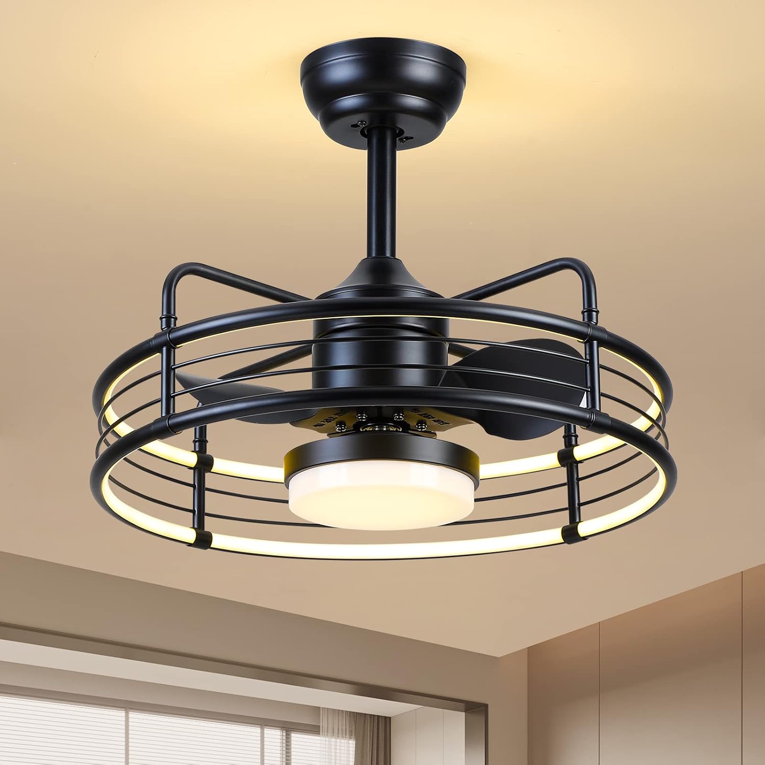 Mpayel Caged Ceiling Fan - Black Modern Ceiling Fans with Remote ...