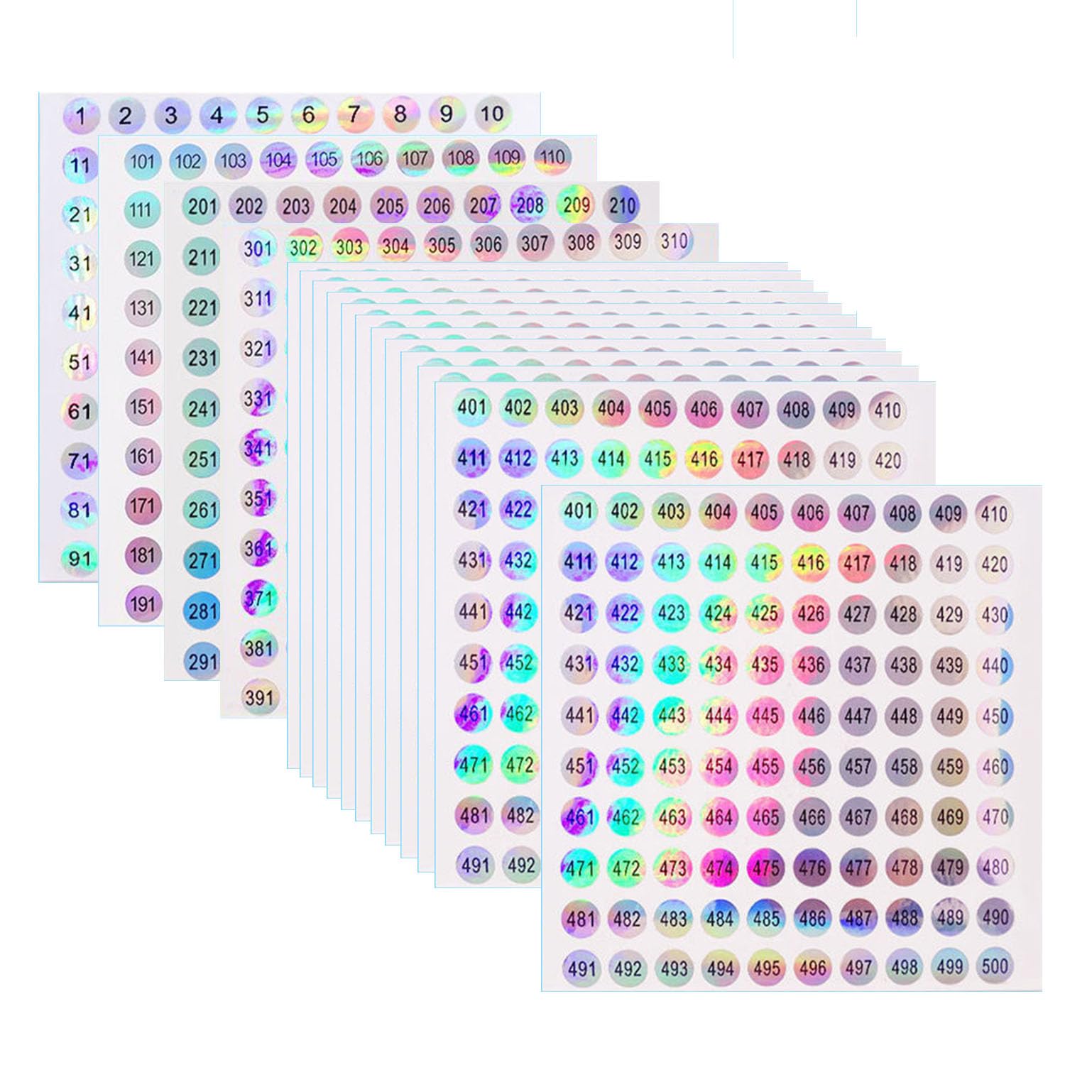 Amazon.com : BDHRKTE 20 Sheets 1-500 Round Number Stickers,Laser ...