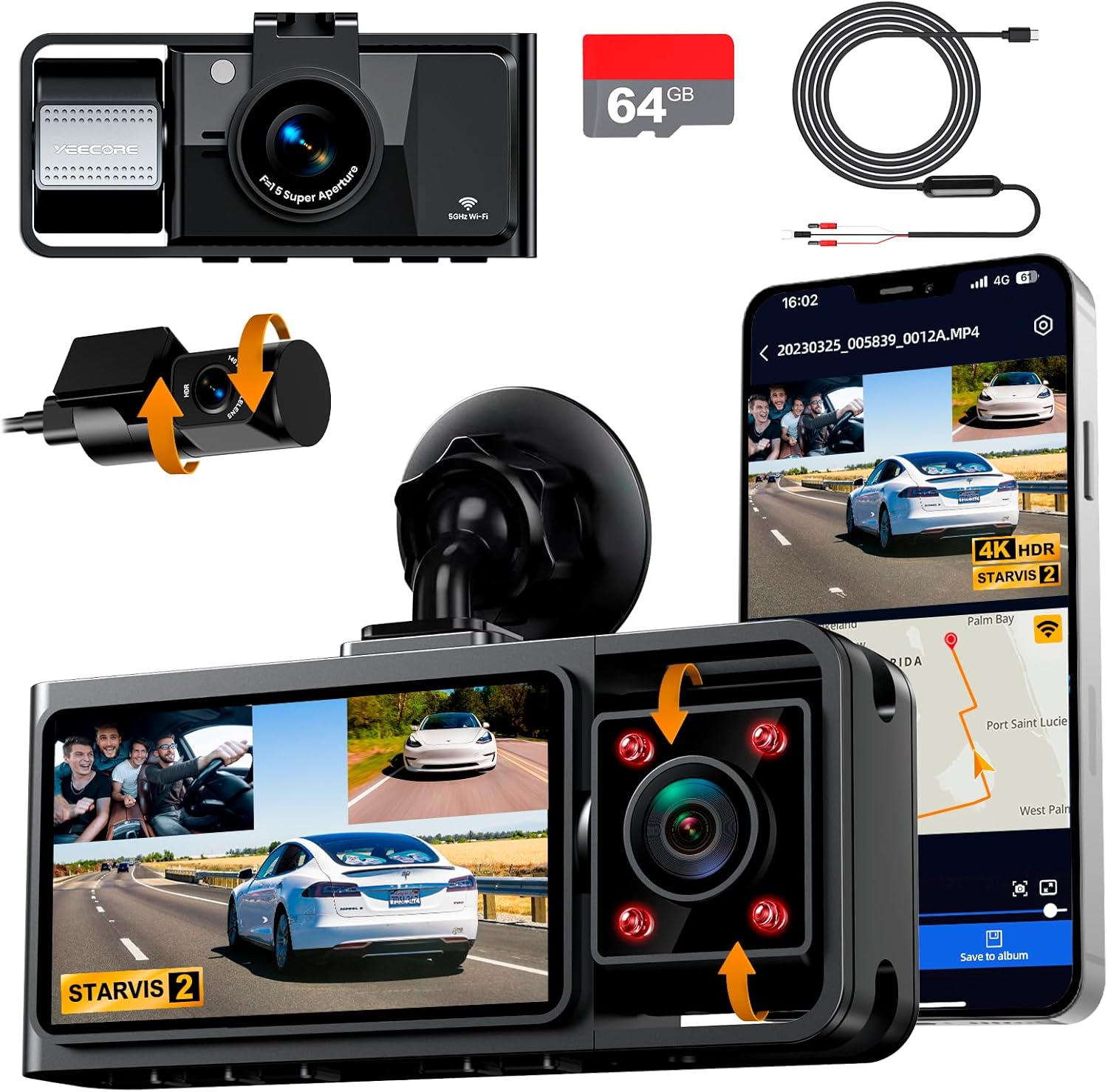 Amazon.com: D53 Triple Dash Cam + Hardwire Kit USB Type-C : Electronics
