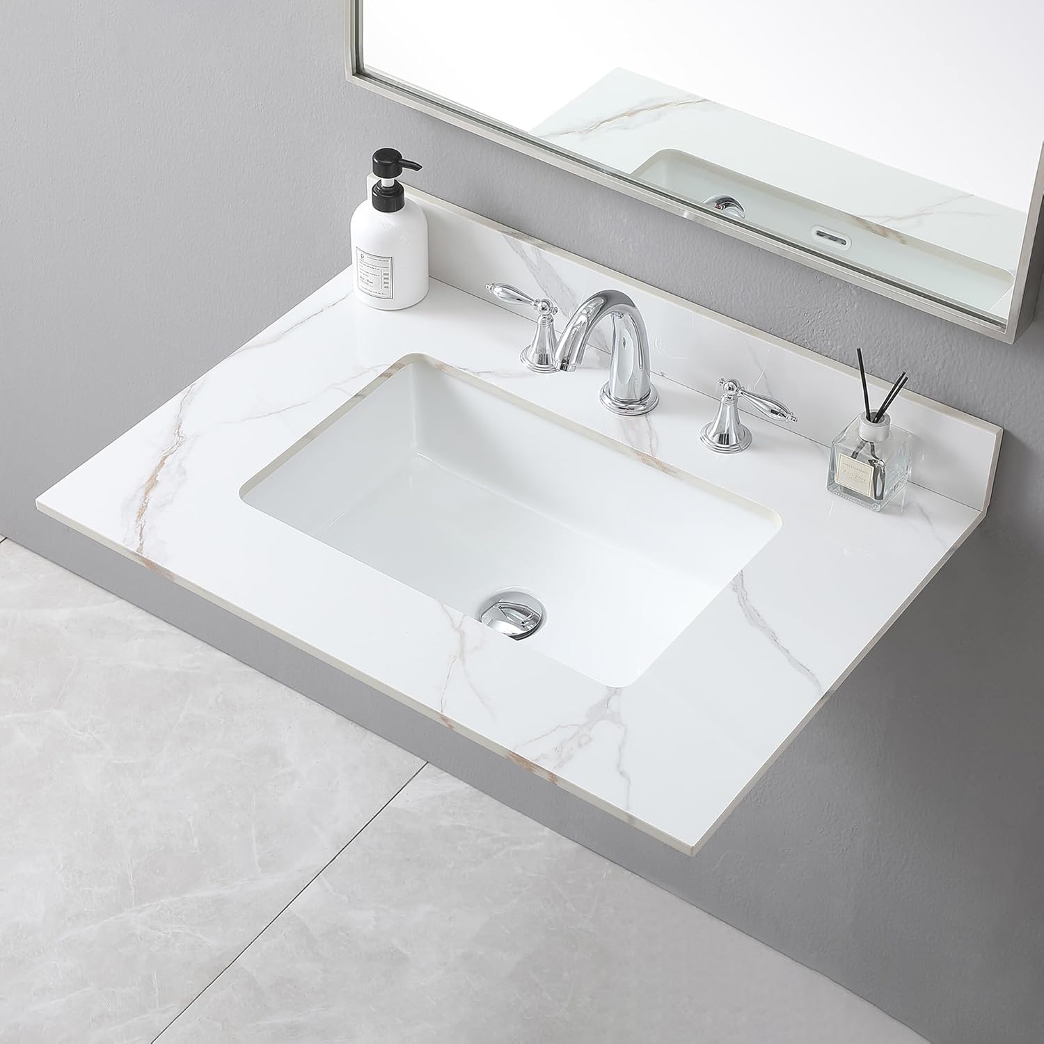 31 Inch Bathroom Vanity Top, Carrara Gold Sintered Stone Vanity Top ...