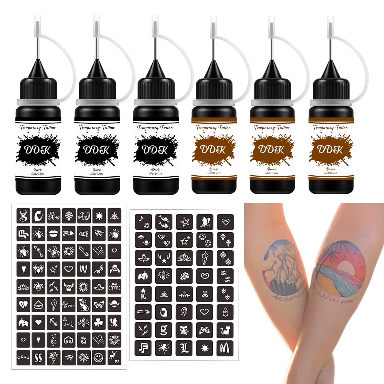 Amazon.com: Temporary Tattoo Kit with 6 Bottles Semi Permanent Ink DIY ...