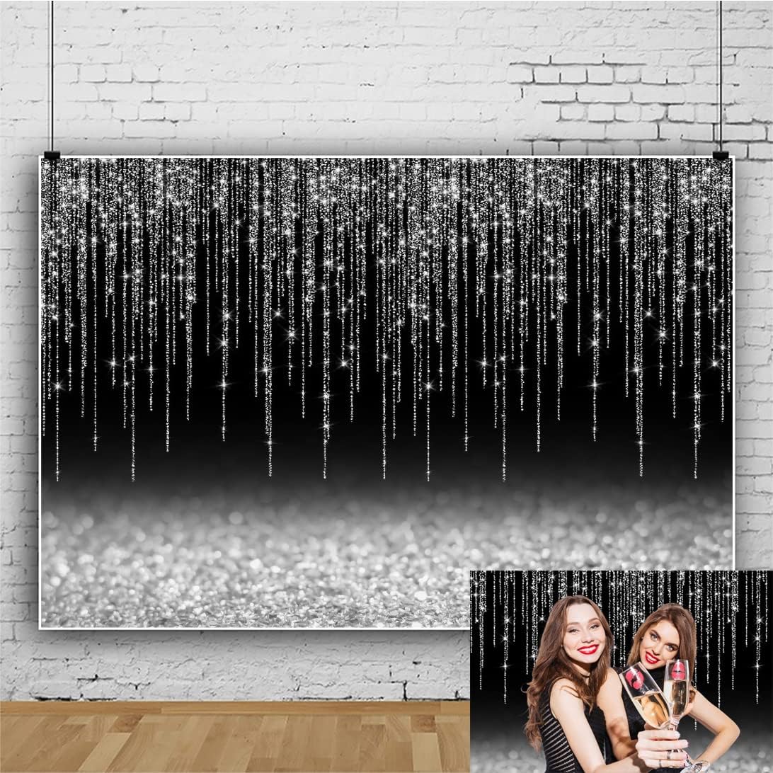 Amazon.com : 7x5ft Black and Silver Glitter Backdrop Glitter ...