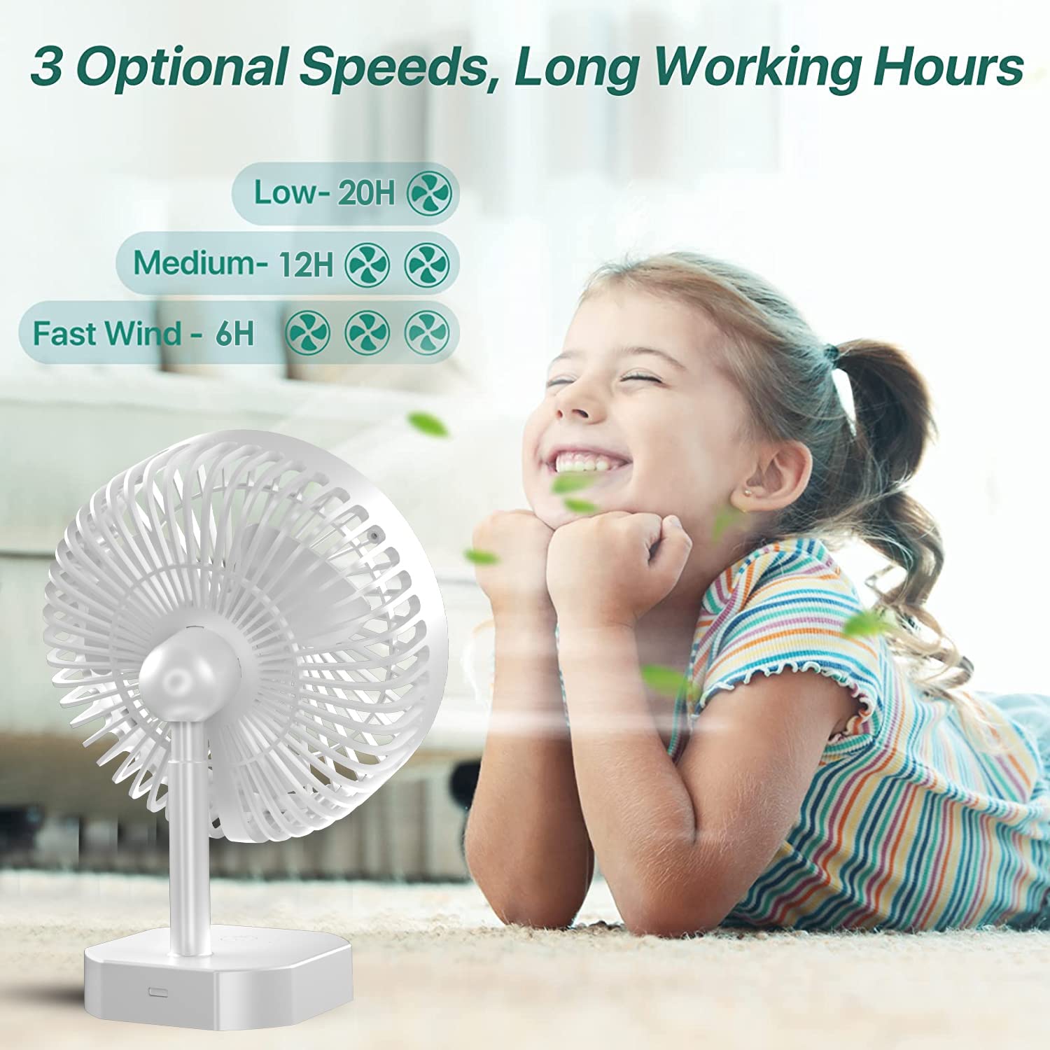 Nekuya USB Small Black Desk Fan 6.5 Inch, 5000mAh Rechargeable Mini ...