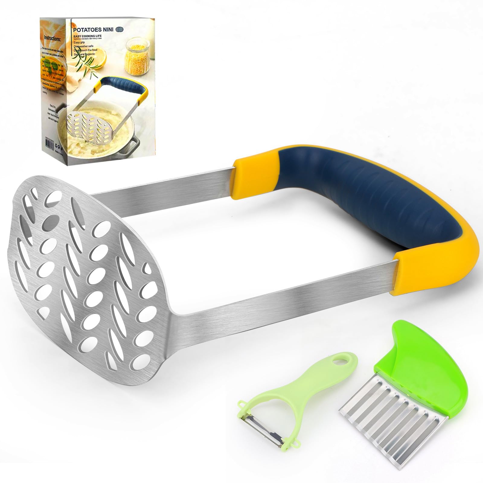 Amazon.com: AUOIKK Stainless Steel Potato Masher Set, Professional ...