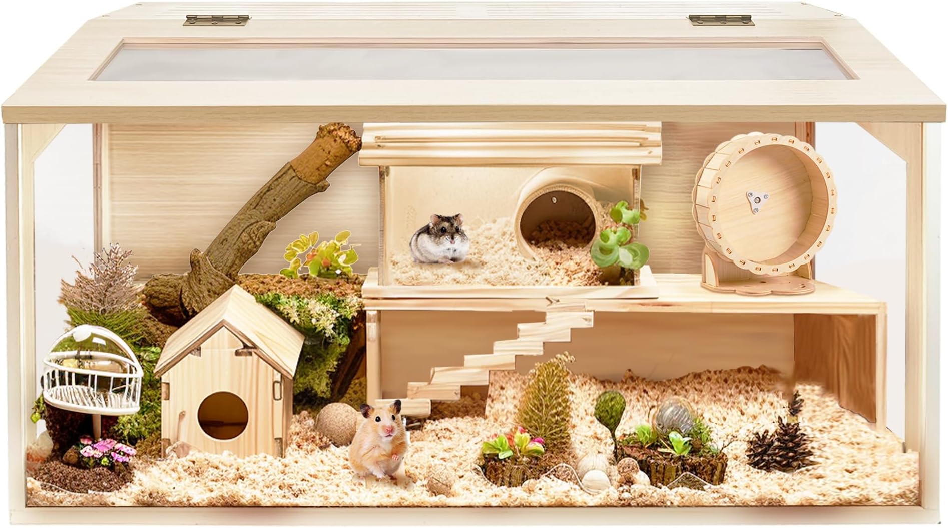 Amazon.com : PawHut Extra Large Wooden Hamster Cage, Gerbil Cage, and ...