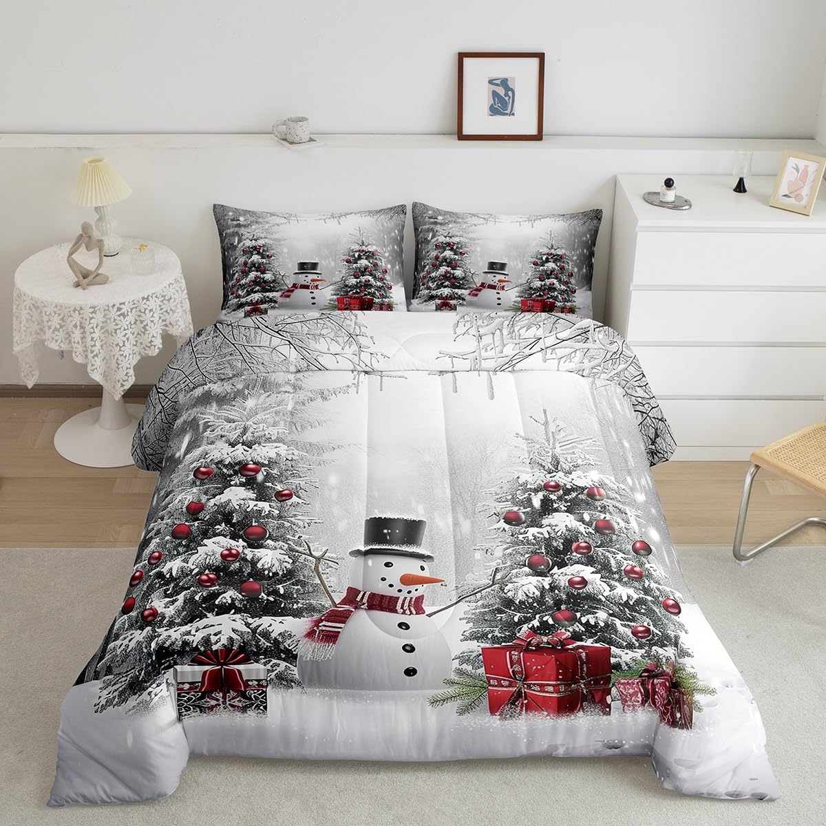 Amazon.com: Erosebridal Snowman Comforter Set 3 Piece Happy New Year ...