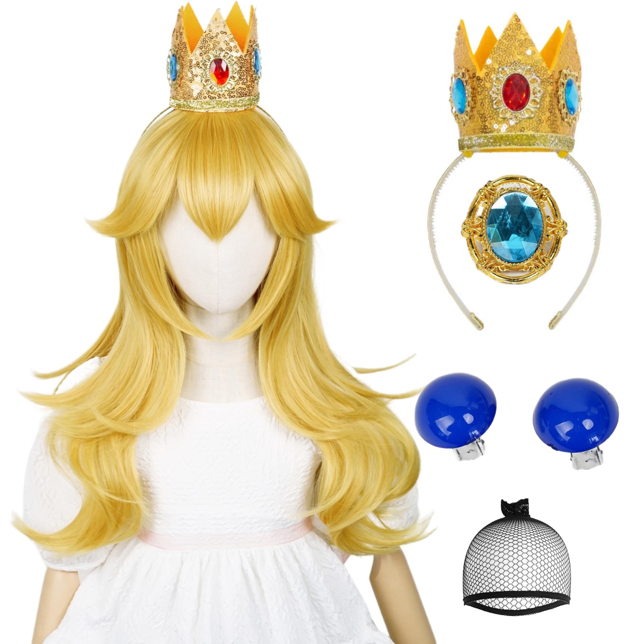 Princess Wig Peach Wigs for Kids Girls with Crown Headband + Ear Clips ...