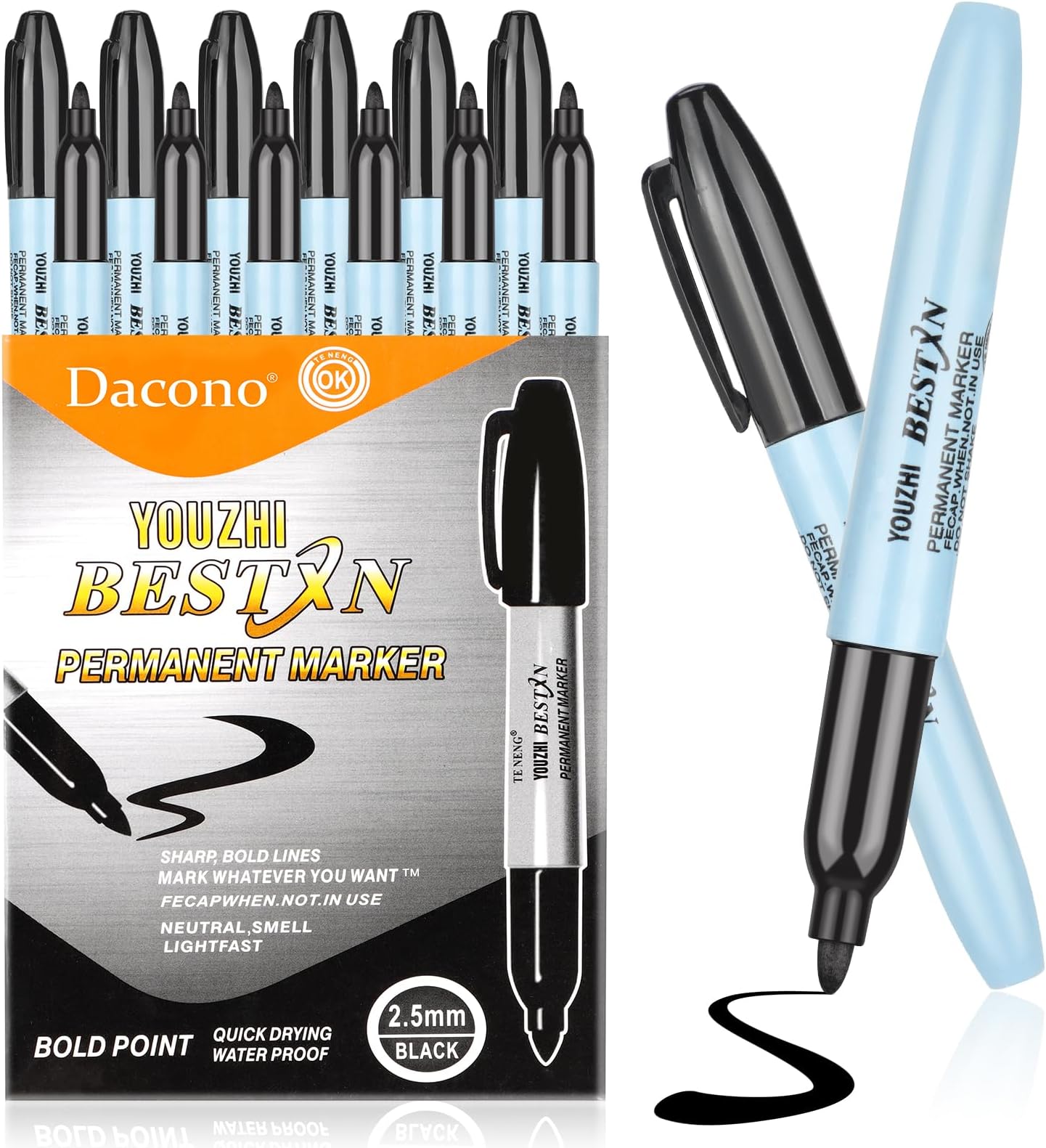 Aurobliss Marqueur Permanent Couleurs-5 Stylos-Pointe Ronde 2-3mm ...