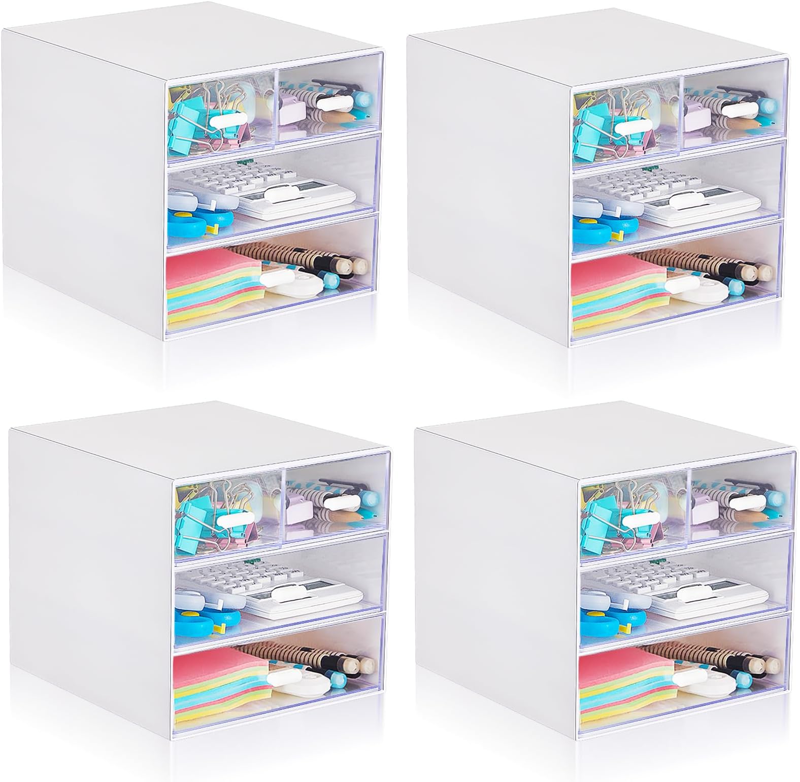 Amazon.com: Sintuff 4 Pcs Desk Organizer with Drawers Plastic Desk ...