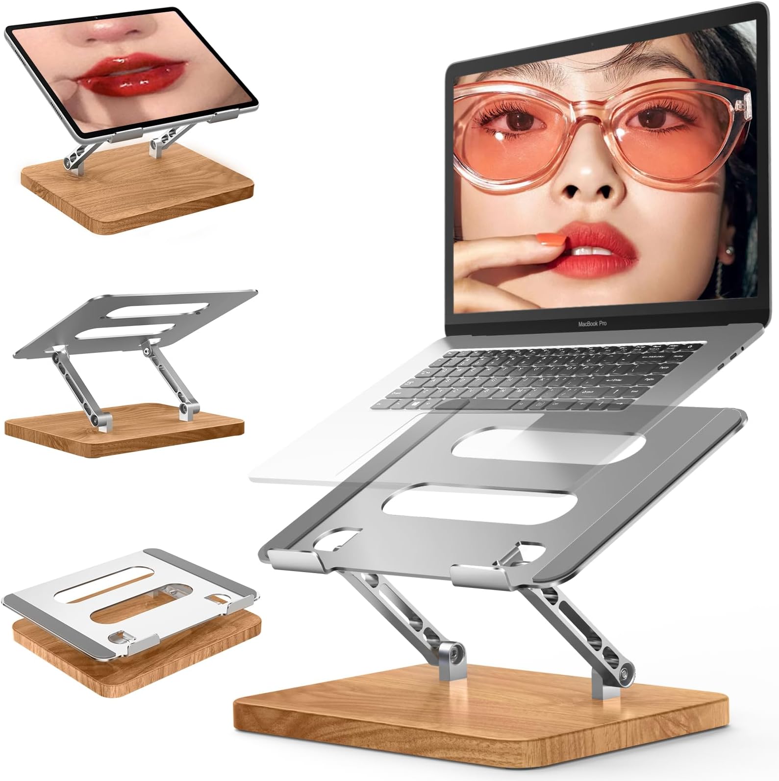 Laptop Stand, Wooden PC Stand, Up to 15.6 inch, Tablet, Storage Stand ...