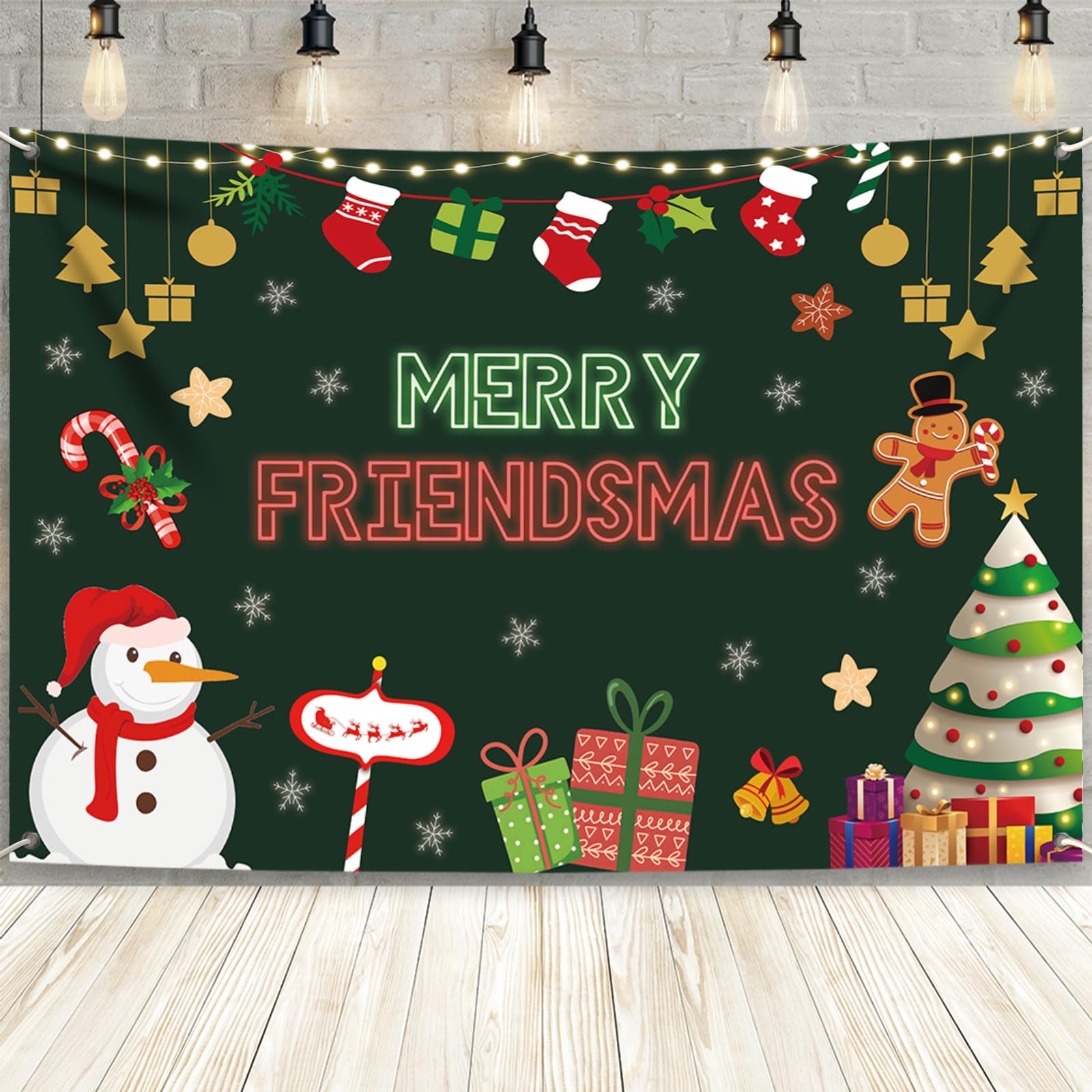 Amazon.com : MEHOFOND 7x5ft Merry Friendsmas Backdrop Banner Green ...