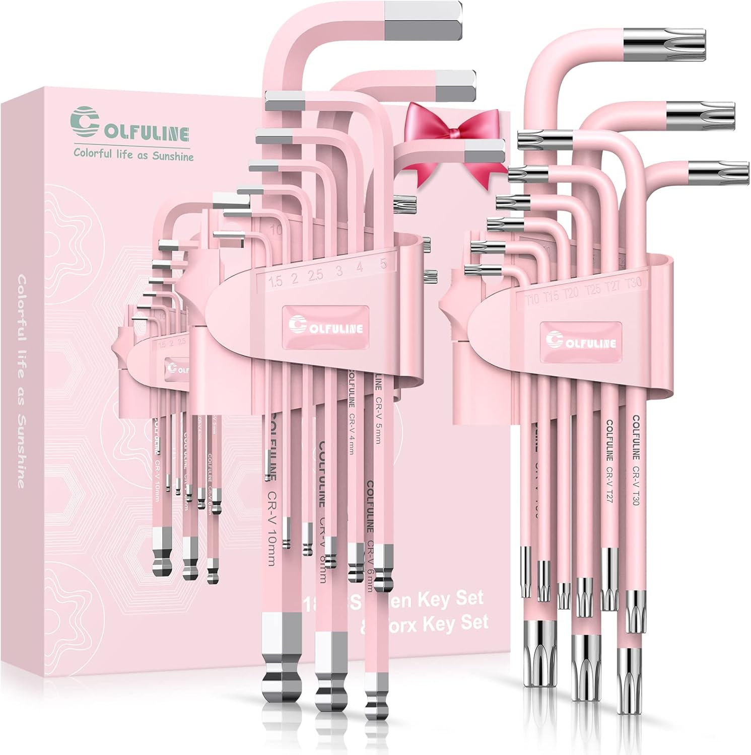 COLFULINE 18PCS PINK Allen Wrench Set, Metric Ball End Allen Key & Torx ...