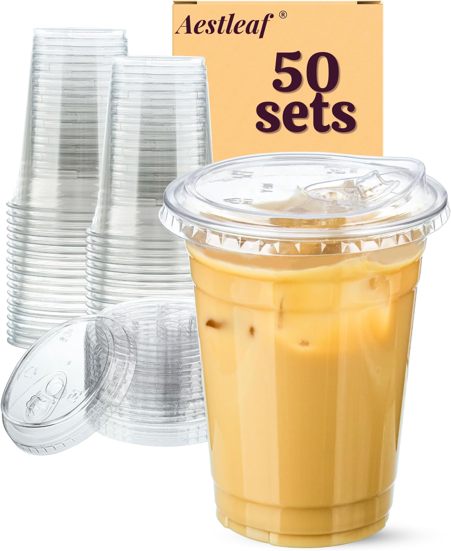 Amazon.com: Kuerqi 100 Sets 16 Oz Plastic Cups with Lids, Iced Coffee ...