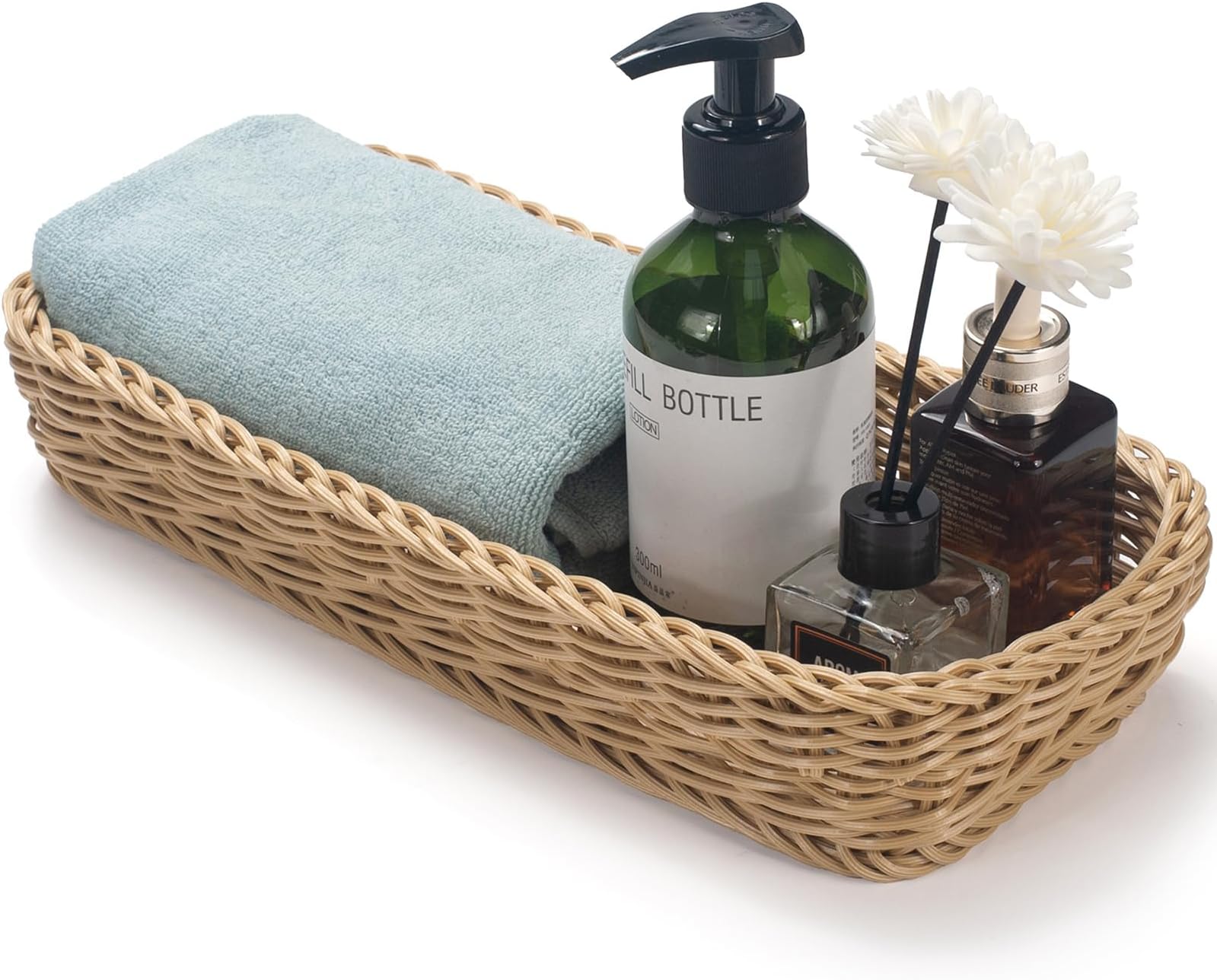 Amazon.com: Teenyyou Wicker Toilet Basket Topper and Vanity Tray Set ...