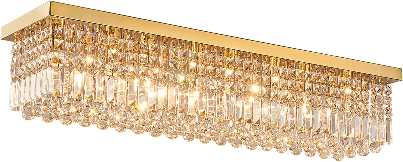 Siljoy 8-Light Luxury Rectangle Crystal Chandelier, Modern Gold K9 Crystal Chandeliers Ceiling ...