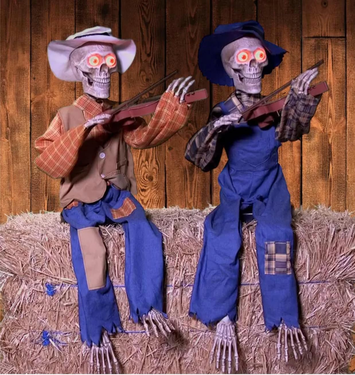 Halloween 3ft (1m) Pair of Animated Fiddler Skeletons with Lights ...