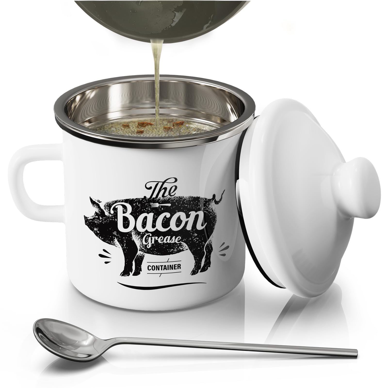 Amazon.com: PGYARD Mini Bacon Grease Container With Strainer - 15OZ ...