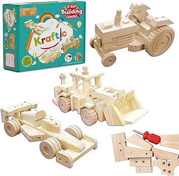 Amazon.com: Kraftic Woodworking Building Kit for Kids, with 3 ...