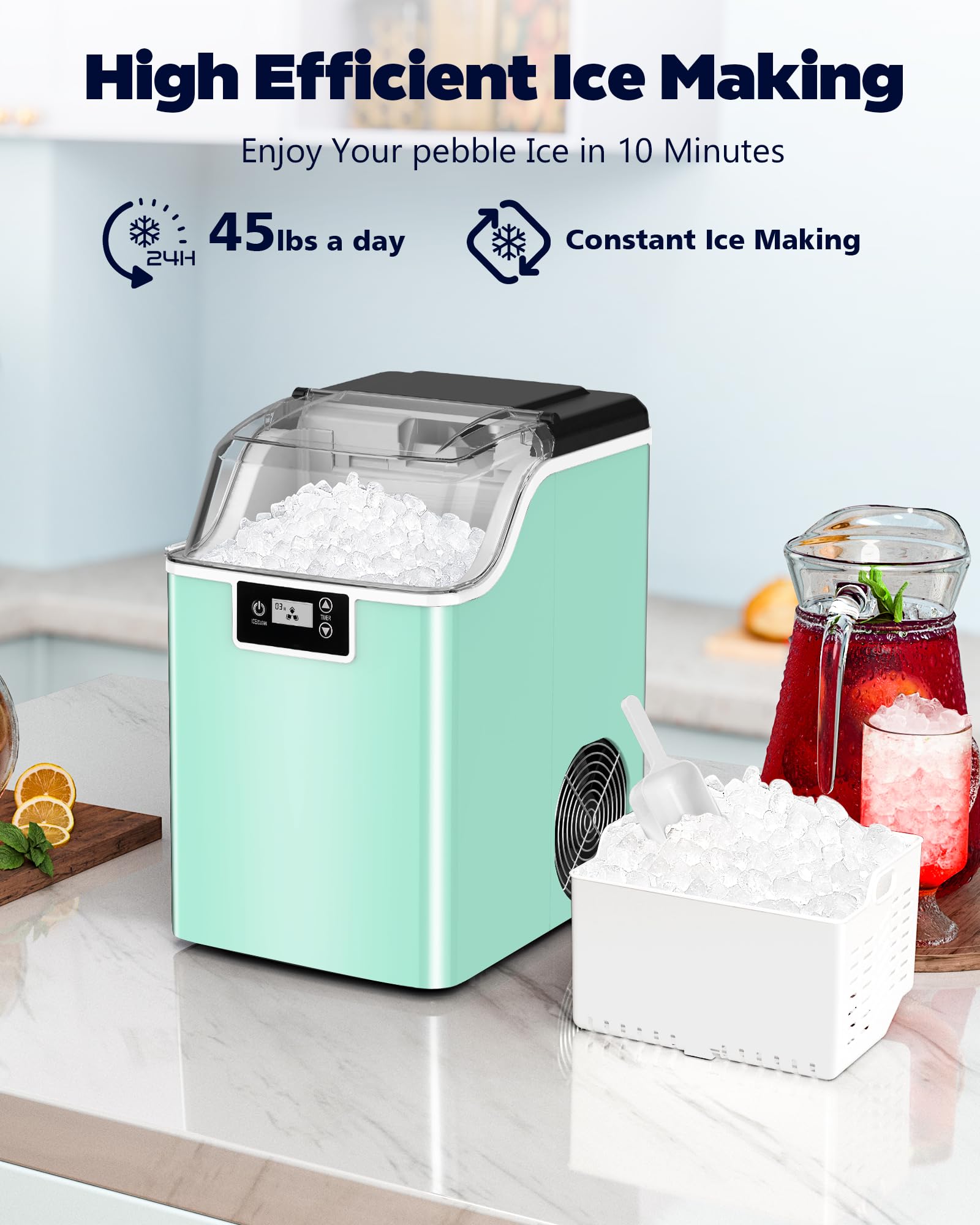 Snapklik.com : Kndko Ice Makers Countertop,45lbs/Day,Nugget Ice Maker