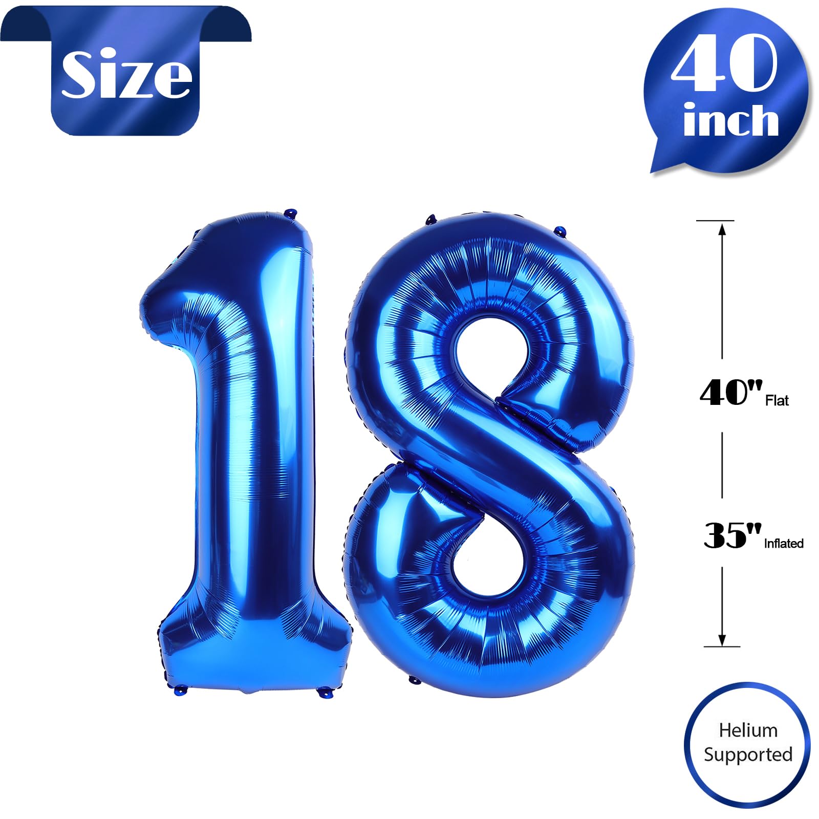 Snapklik.com : Navy Blue Number 18 Balloon 40 Inch, 18 Number Balloons ...