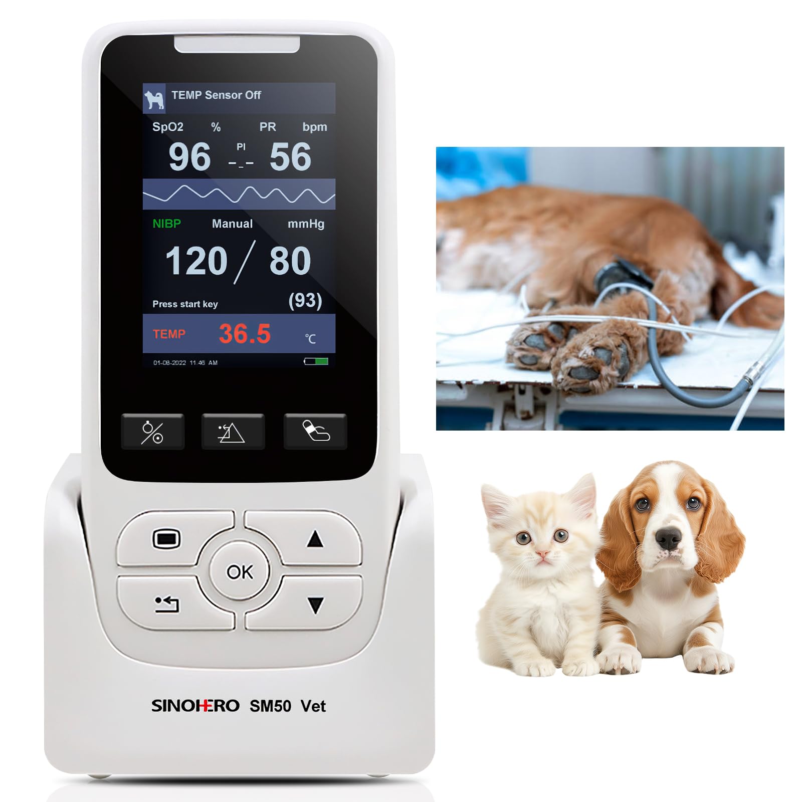 Amazon.com: SINOHERO Veterinary Monitor for Pet,SpO2/TEMP/NIBP/PR Spot ...